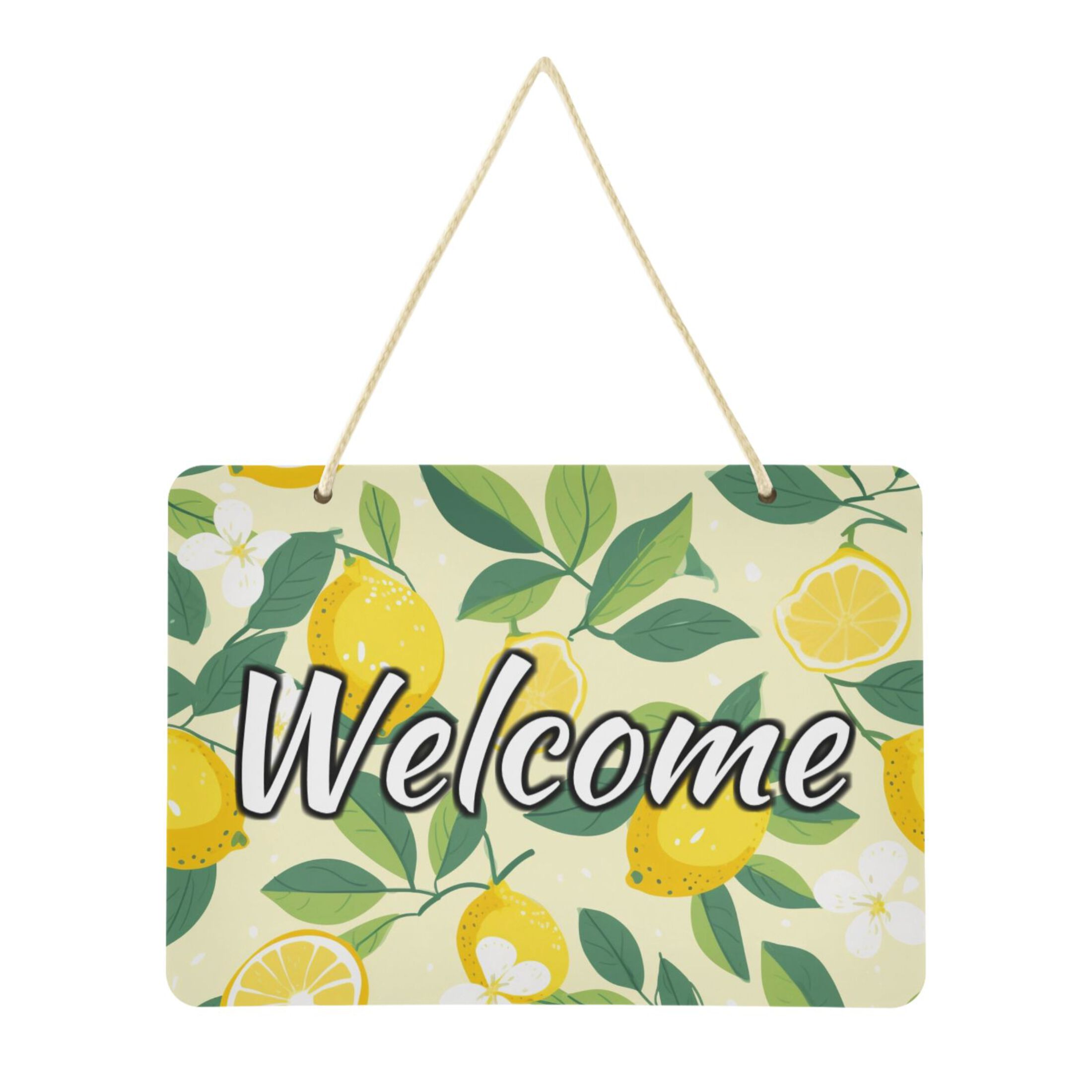 Welcome Door Sign Decoration Lemon and Leaf 13.8" Rectangular Front ...