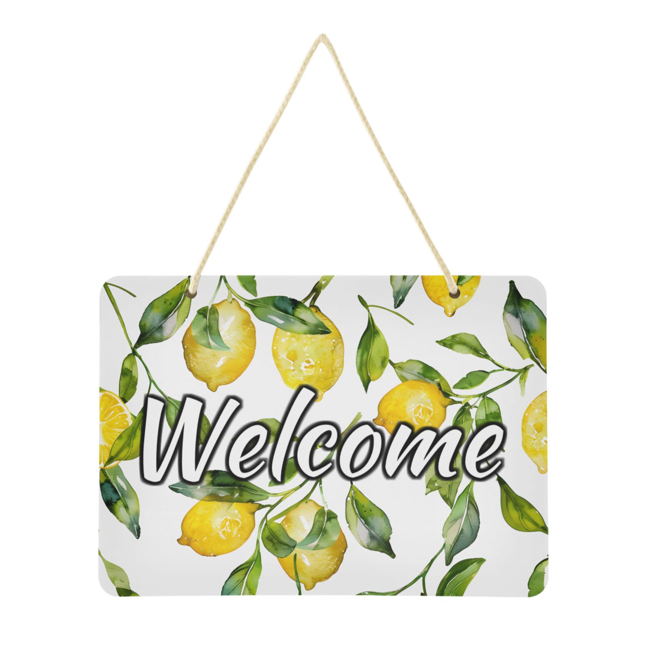 Welcome Door Sign Decoration Lemon and Leaves 13.8" Rectangular Front ...
