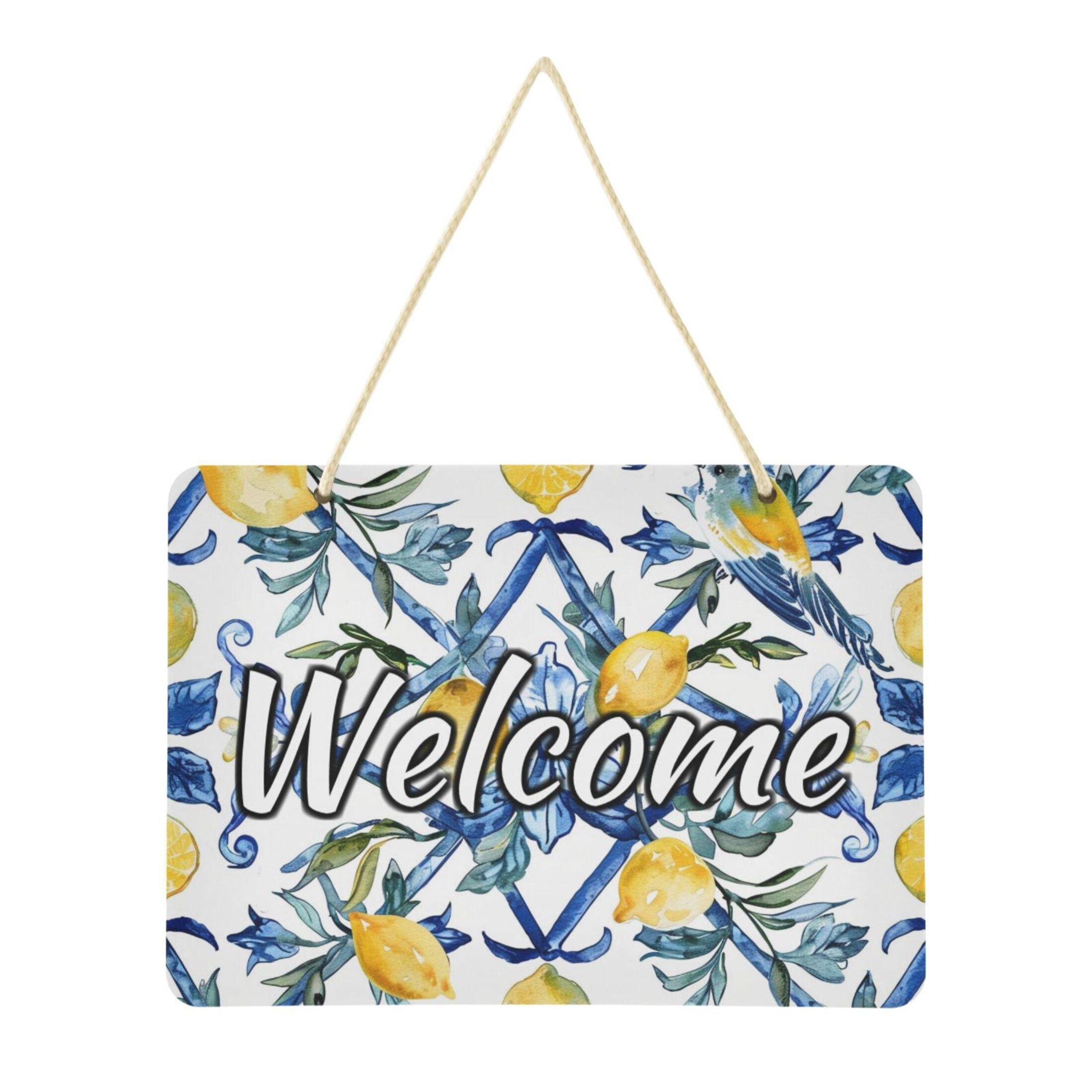 Welcome Door Sign Decoration Lemon with Bohomia 13.8" Rectangular Front ...