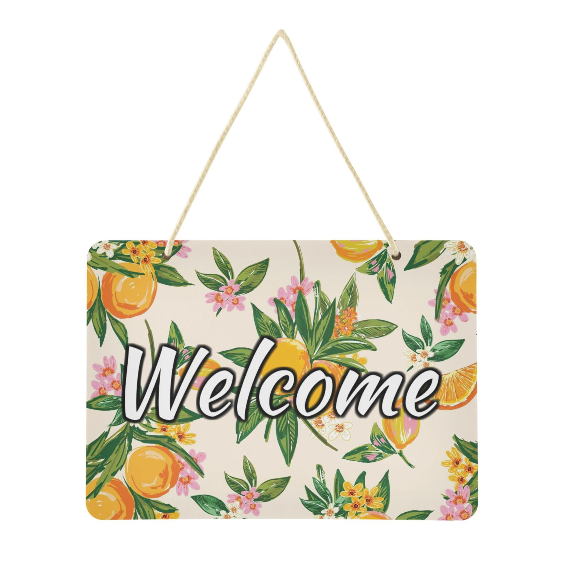 Welcome Door Sign Decoration Lemon with Floral Spring 13.8" Rectangular ...