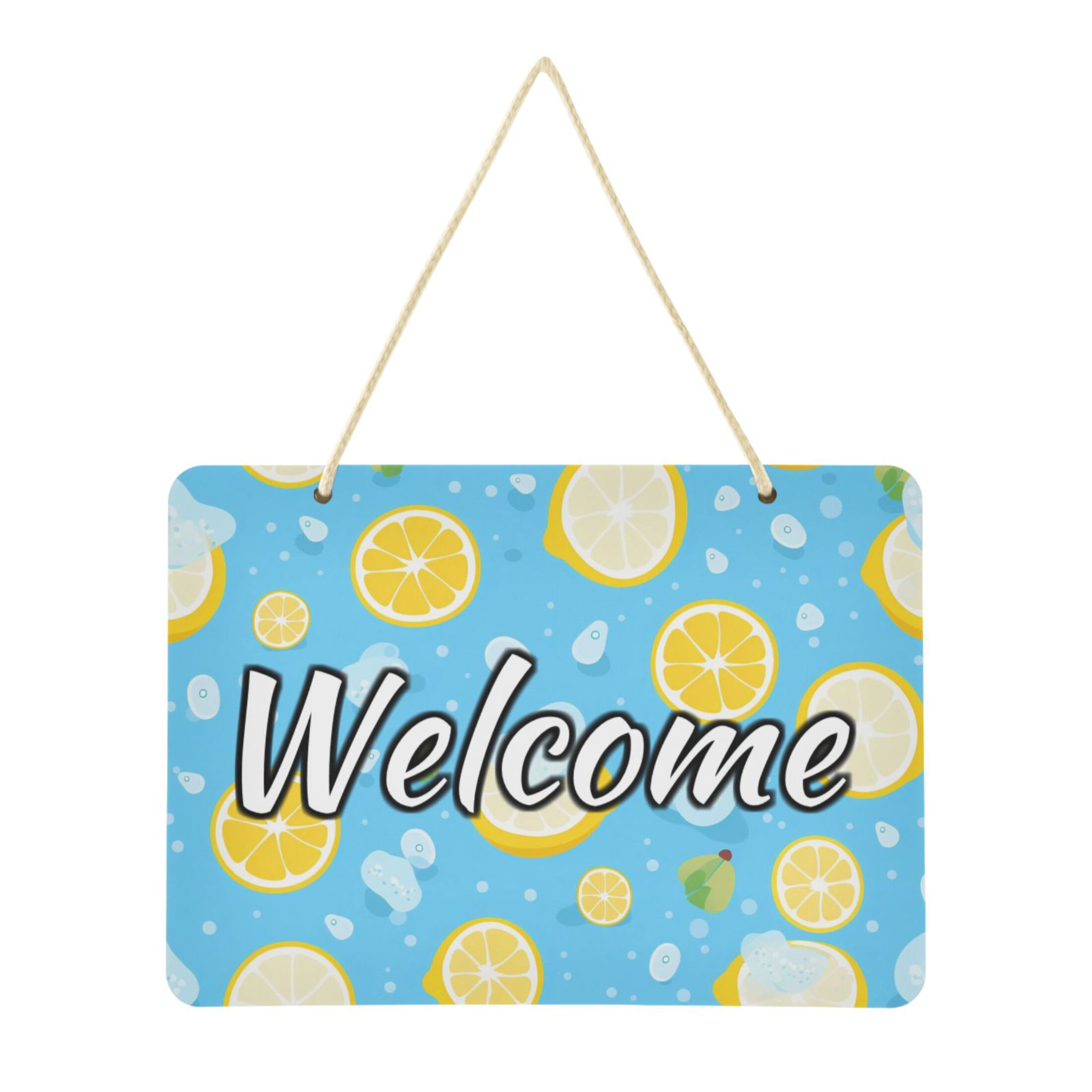 Welcome Door Sign Decoration Lemons in Blue 13.8" Rectangular Front ...