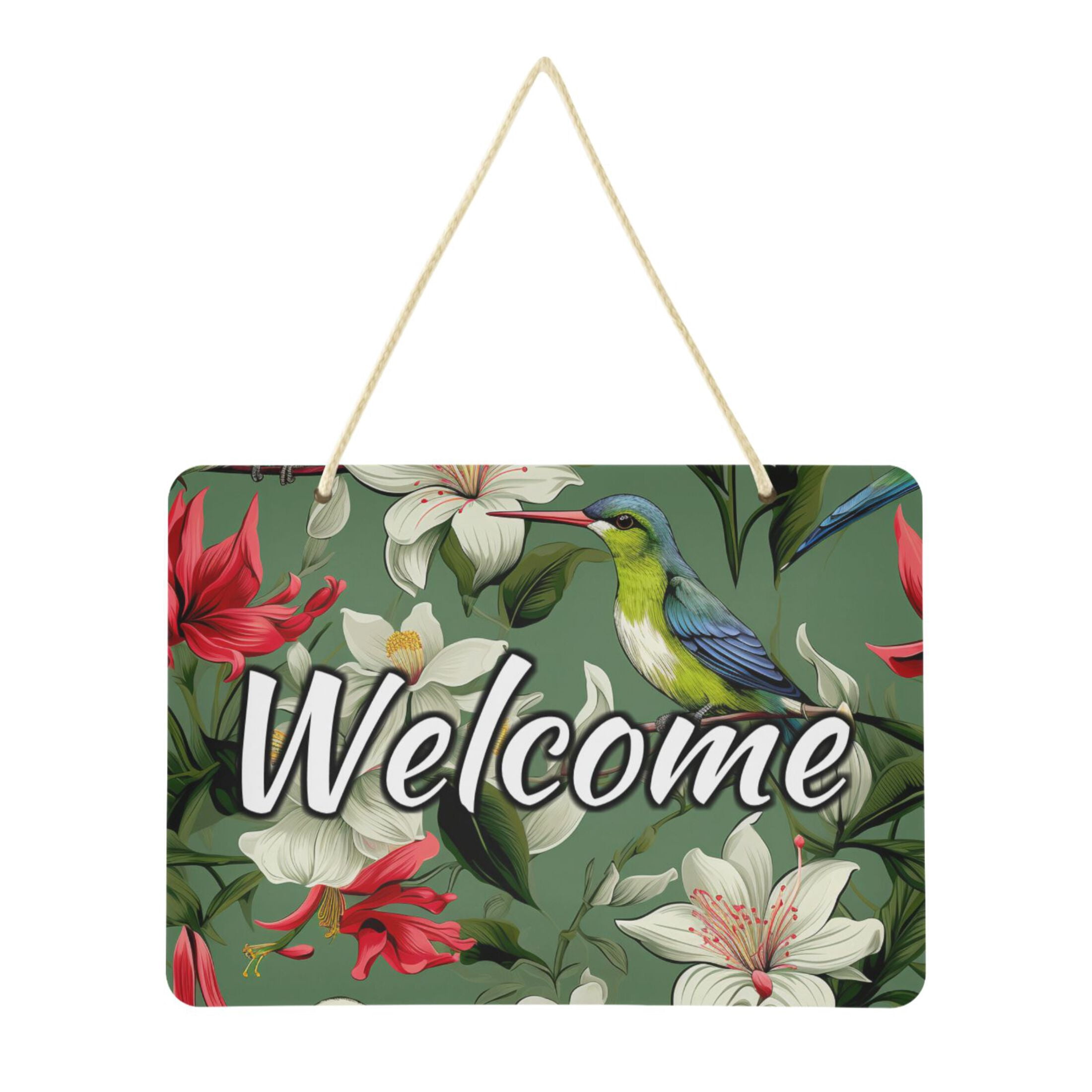 Welcome Door Sign Decoration Lily Floral and Birds 13.8