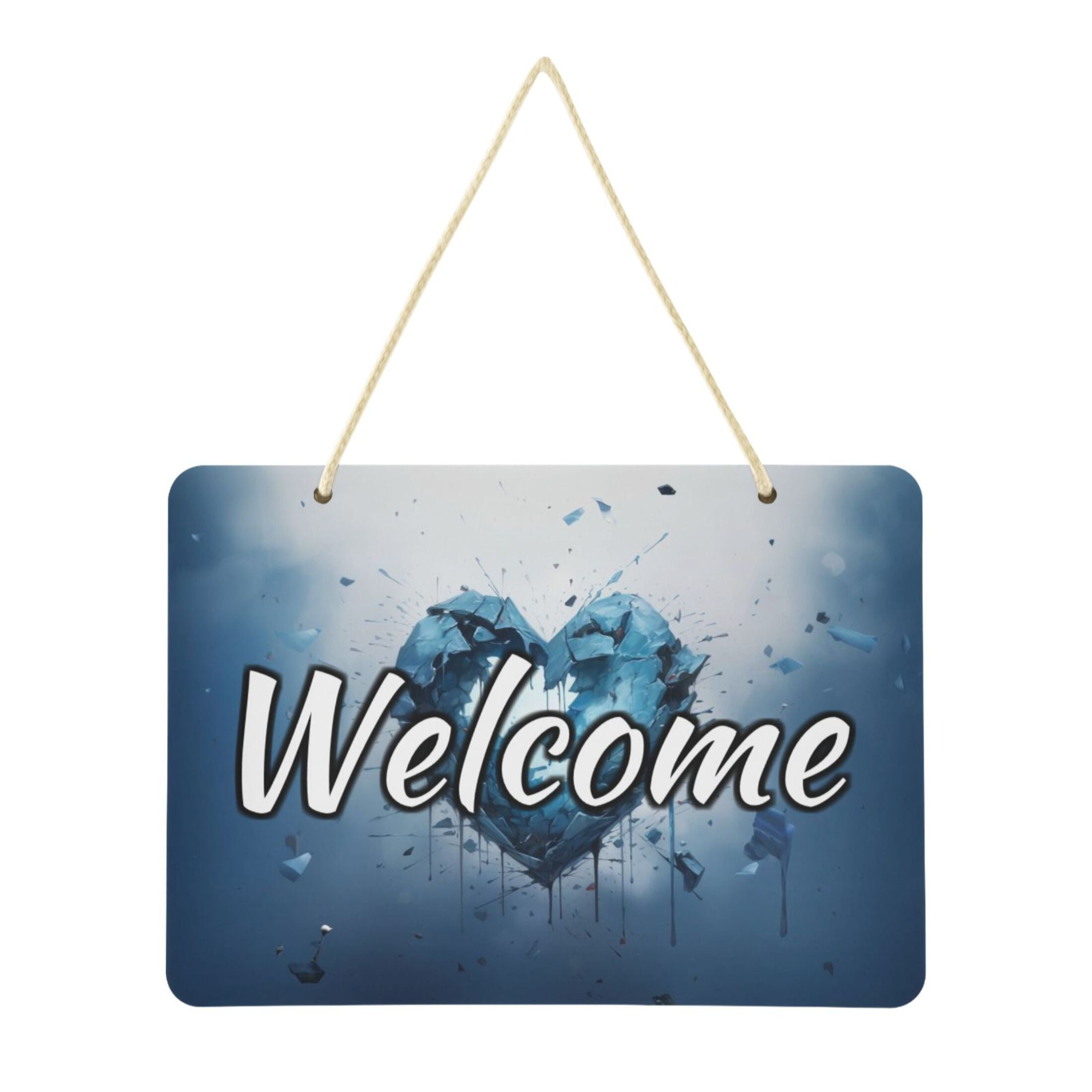 Welcome Door Sign Decoration Love Heart Blue 13.8" Rectangular Front ...