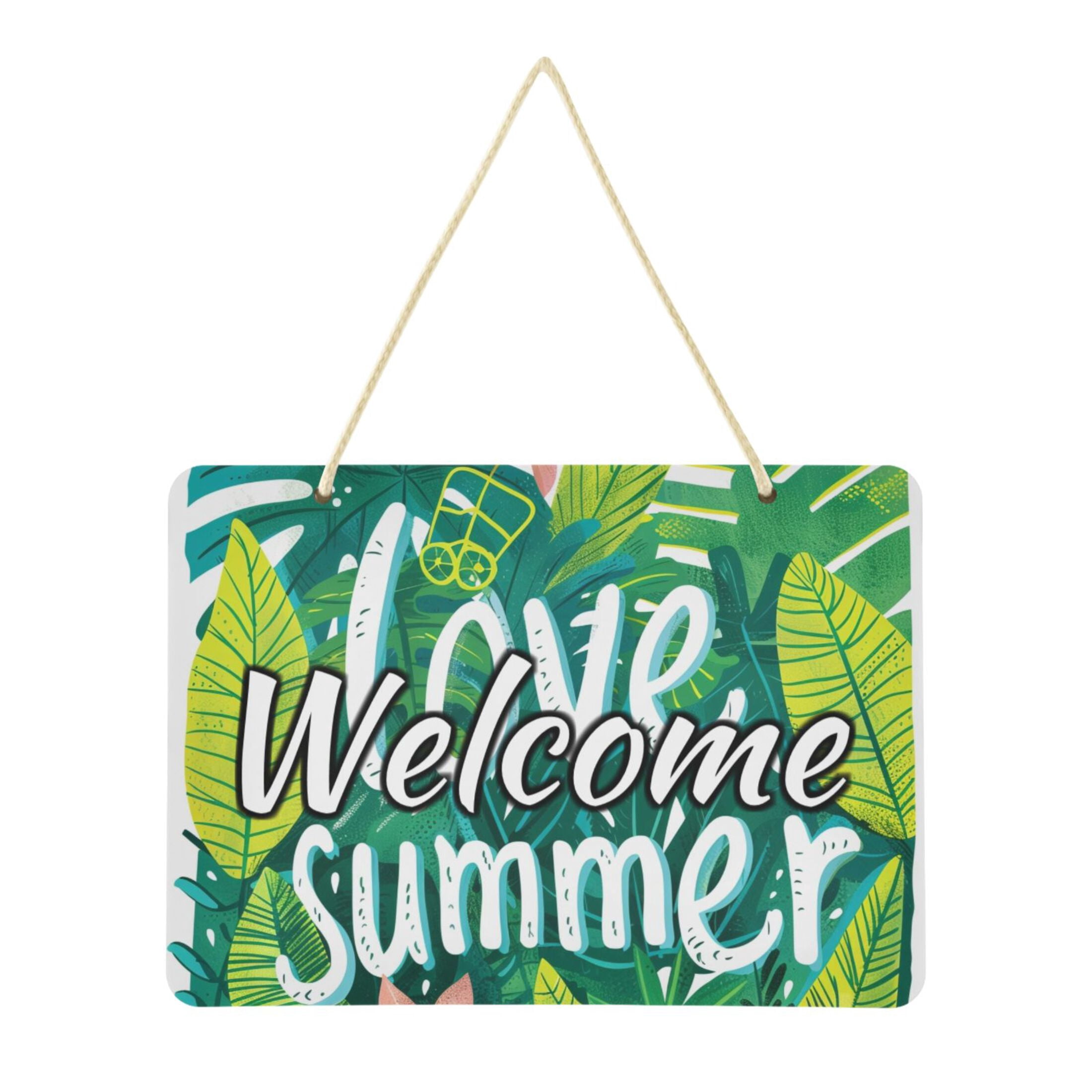 Welcome Door Sign Decoration Love Summer Plant 13.8" Rectangular Front ...