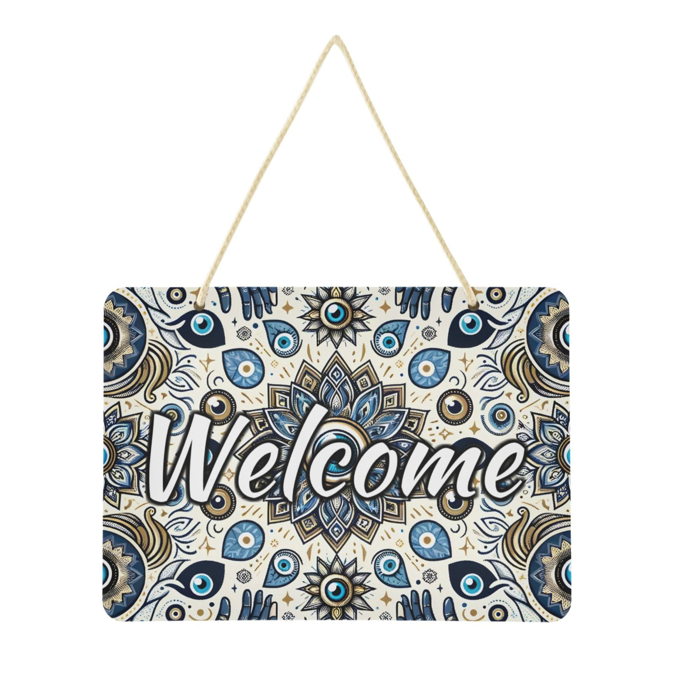 Welcome Door Sign Decoration Mandala Eyes 13.8" Rectangular Front ...