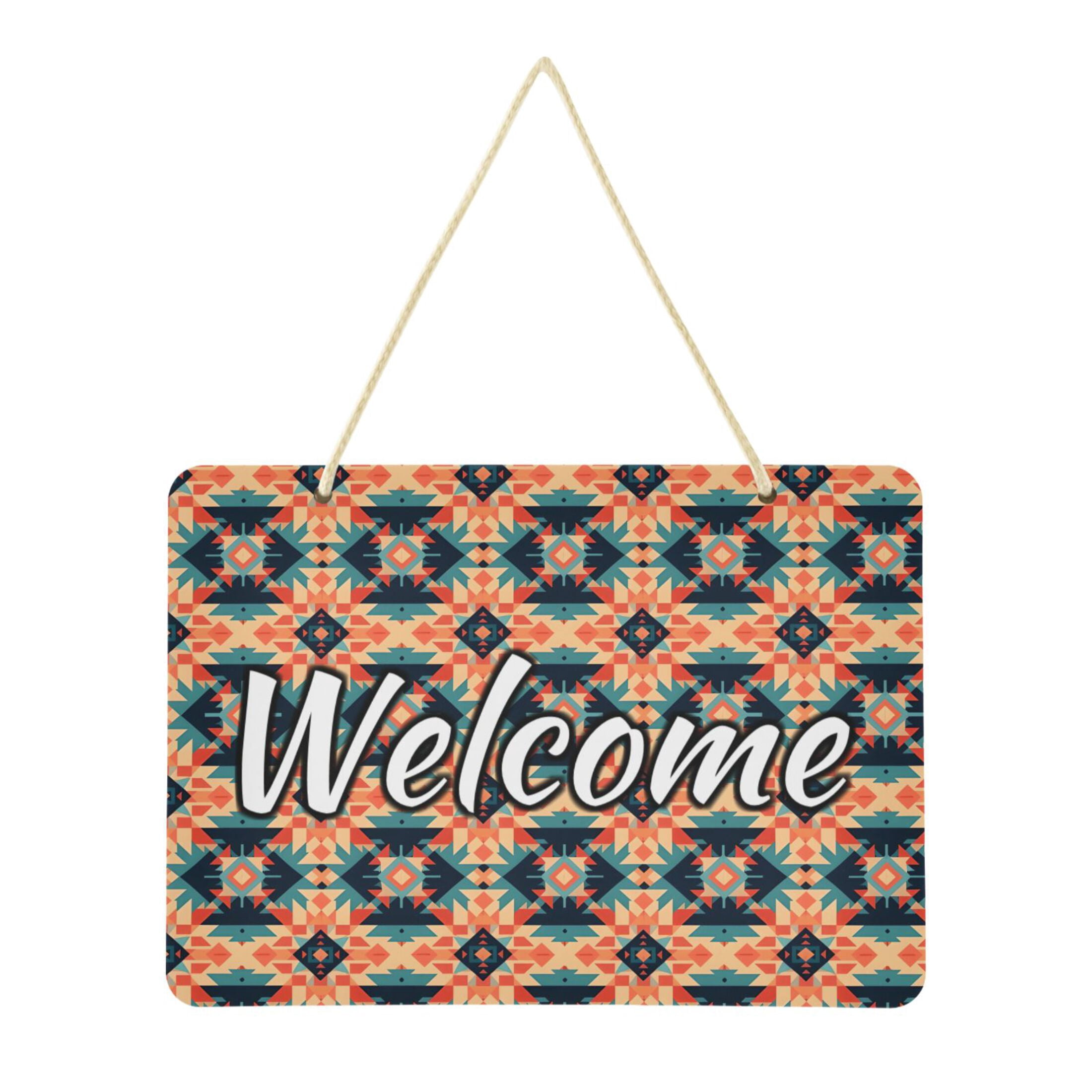 Welcome Door Sign Decoration Mandala Print 13.8" Rectangular Front ...