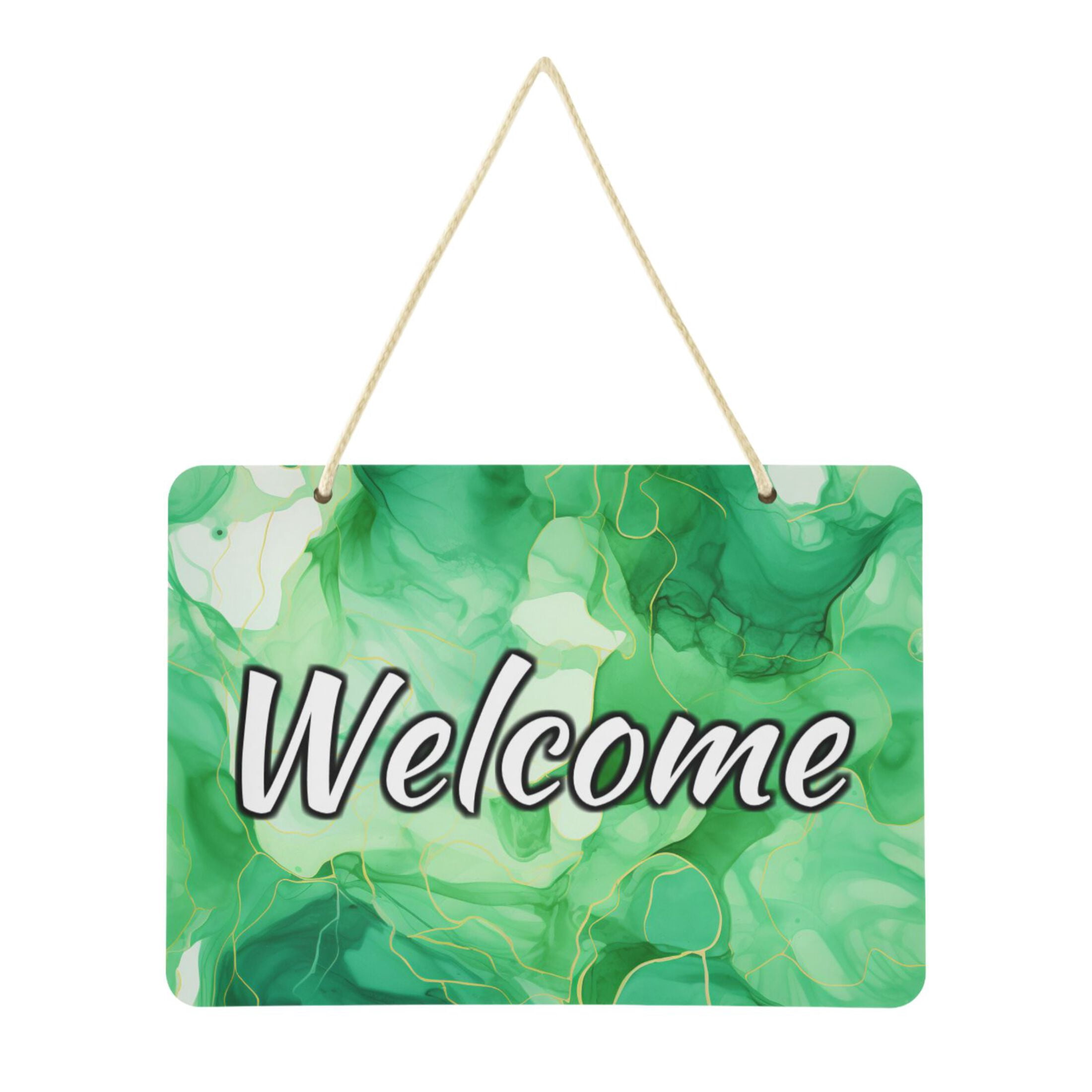 Welcome Door Sign Decoration Marble Green 13.8" Rectangular Front ...