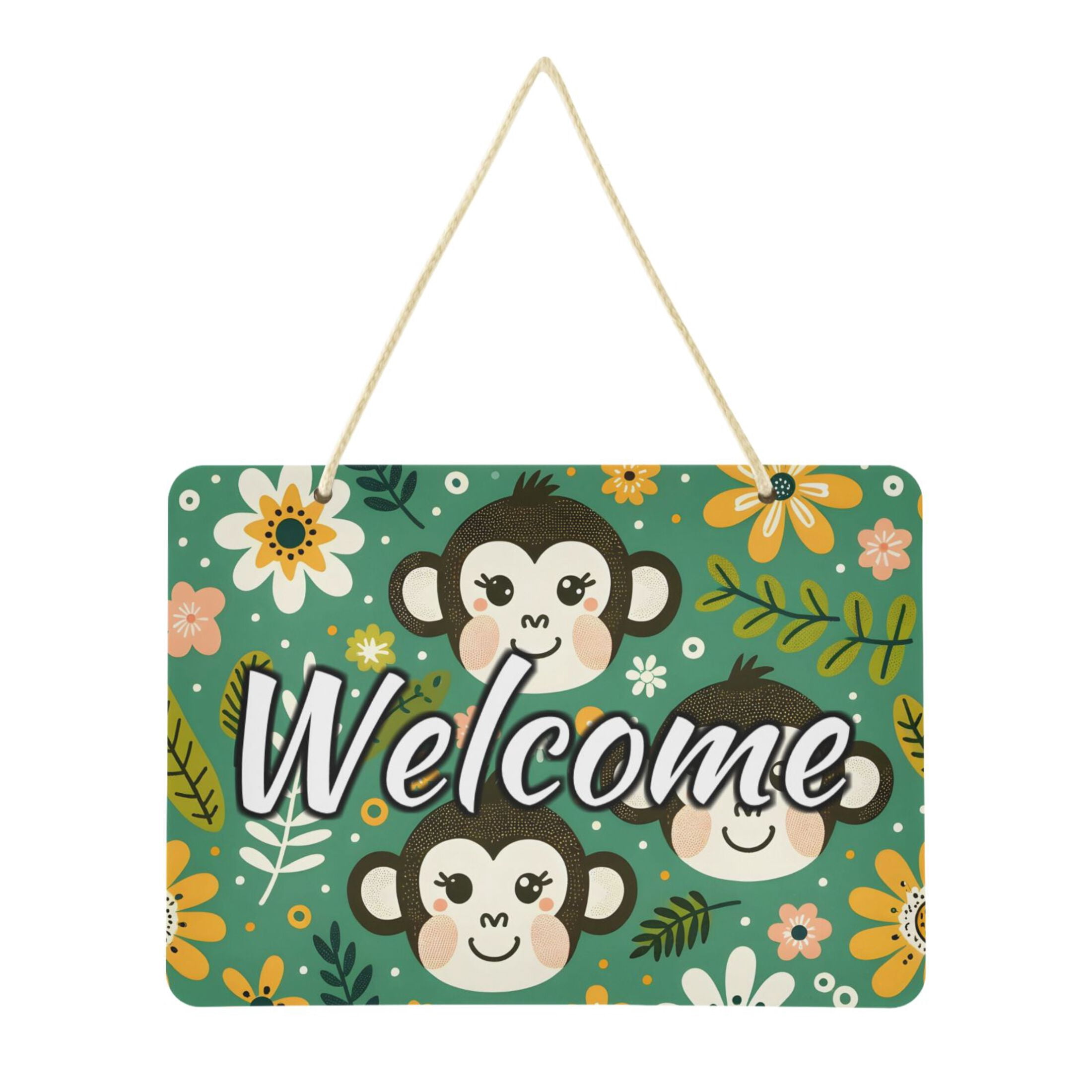 Welcome Door Sign Decoration Monkey Sunflowers on Green 13.8 ...