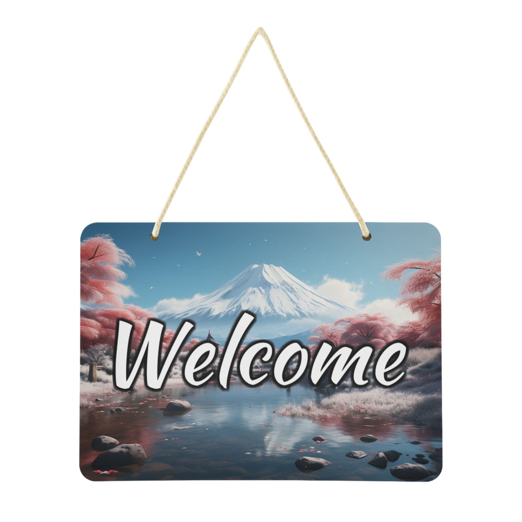 Welcome Door Sign Decoration Mountain Landscape 13.8" Rectangular Front ...