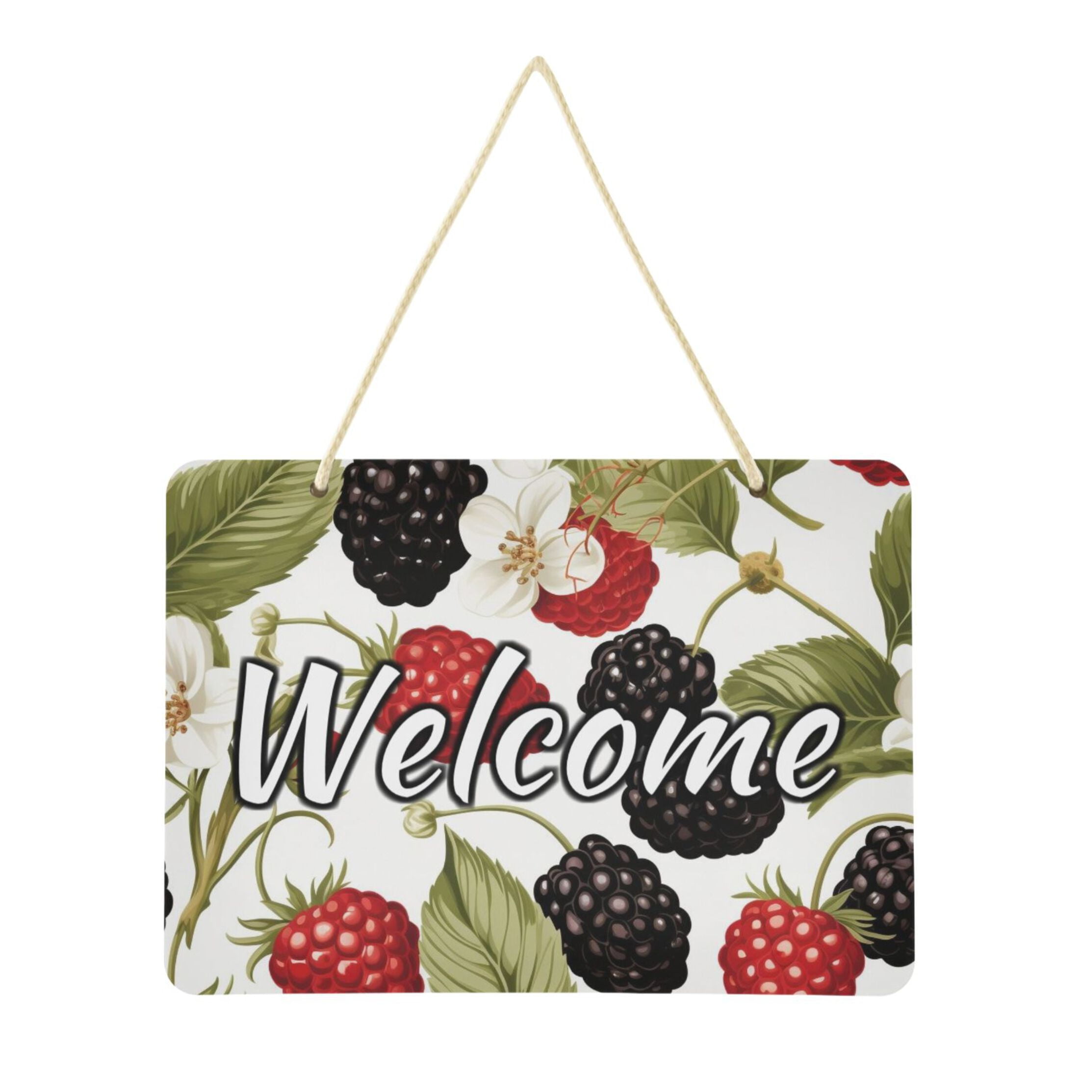 Welcome Door Sign Decoration Mulberries Fruits 13.8" Rectangular Front ...