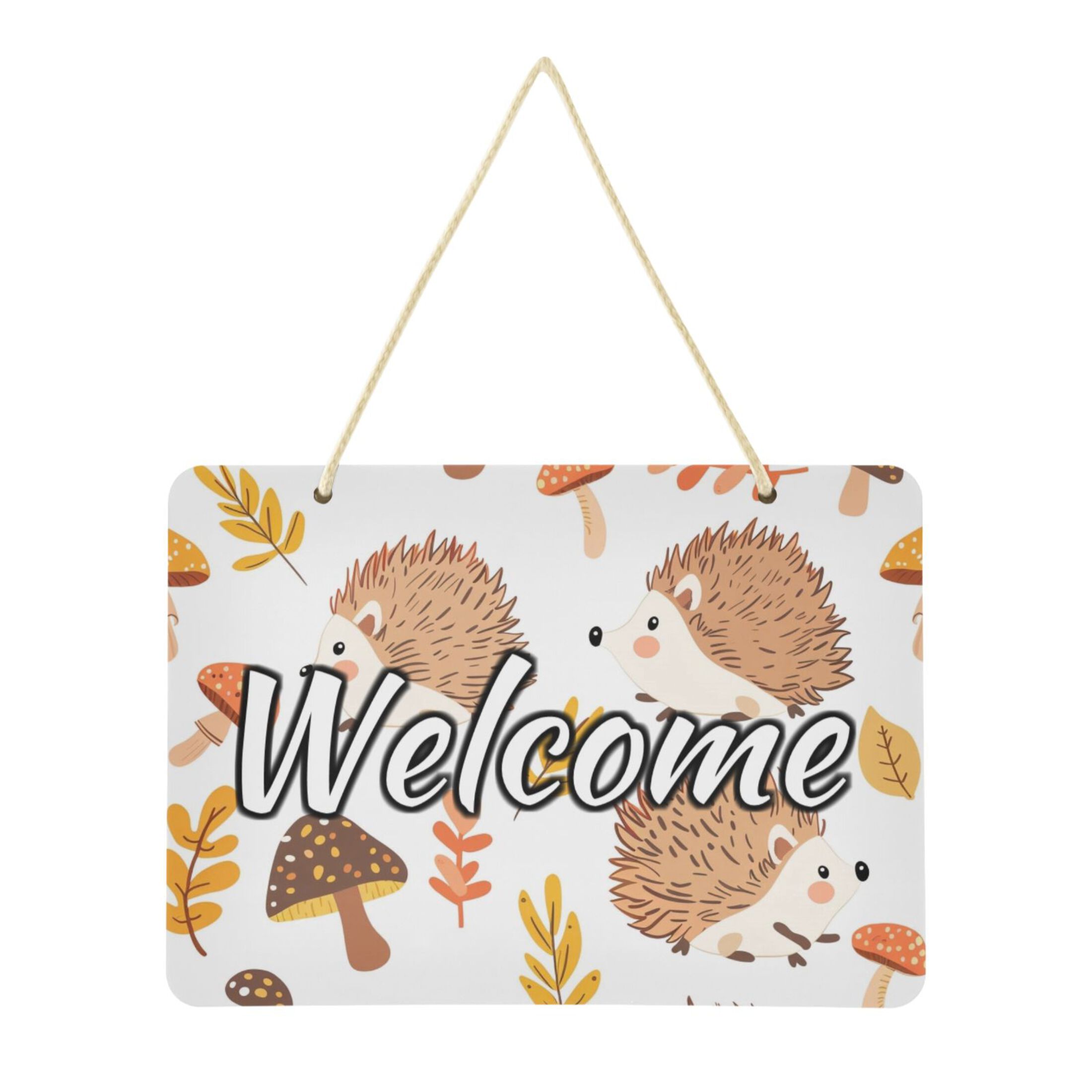 Welcome Door Sign Decoration Mushrooms and Hedgehogs 13.8" Rectangular ...