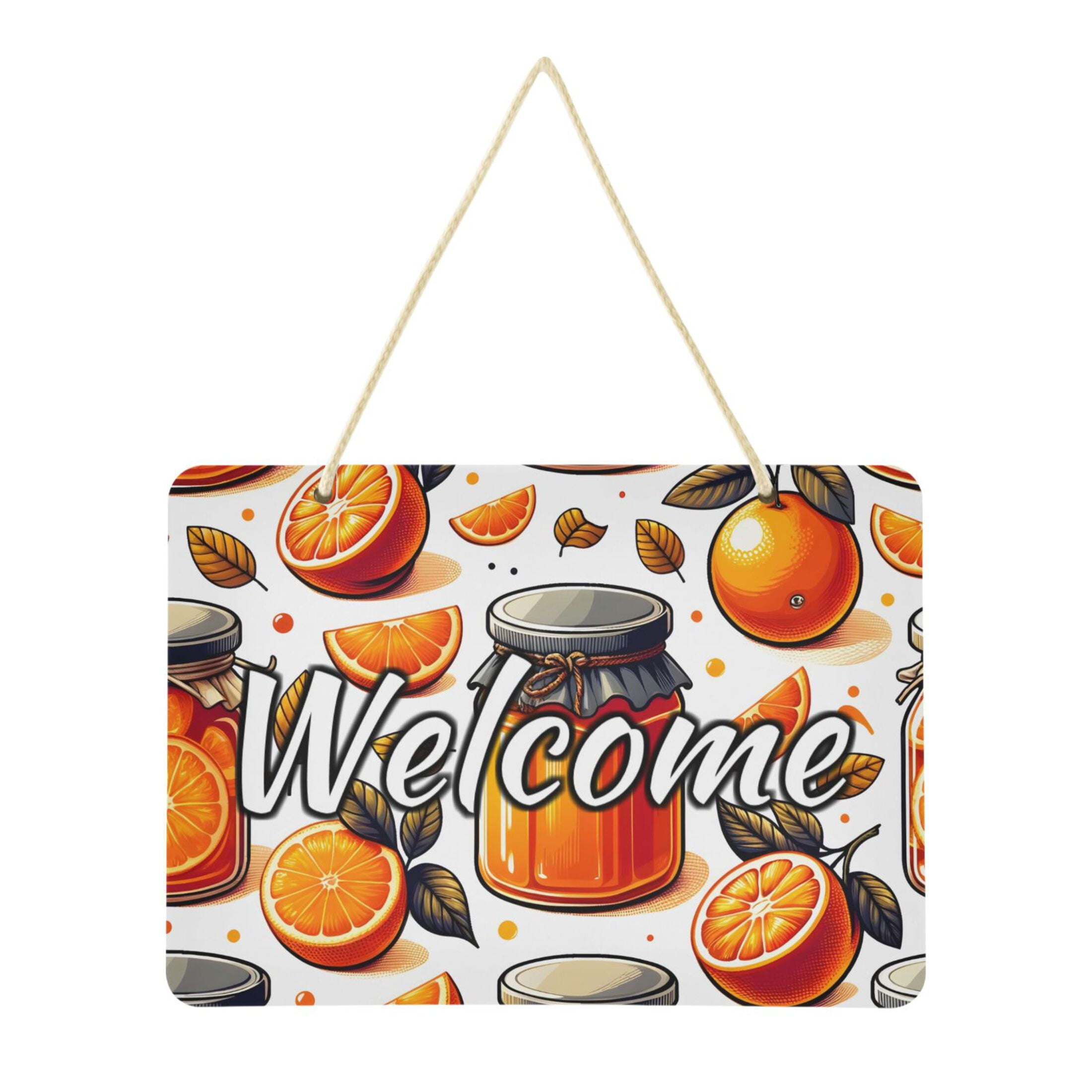 Welcome Door Sign Decoration Orange Jam in Jars 13.8" Rectangular Front ...