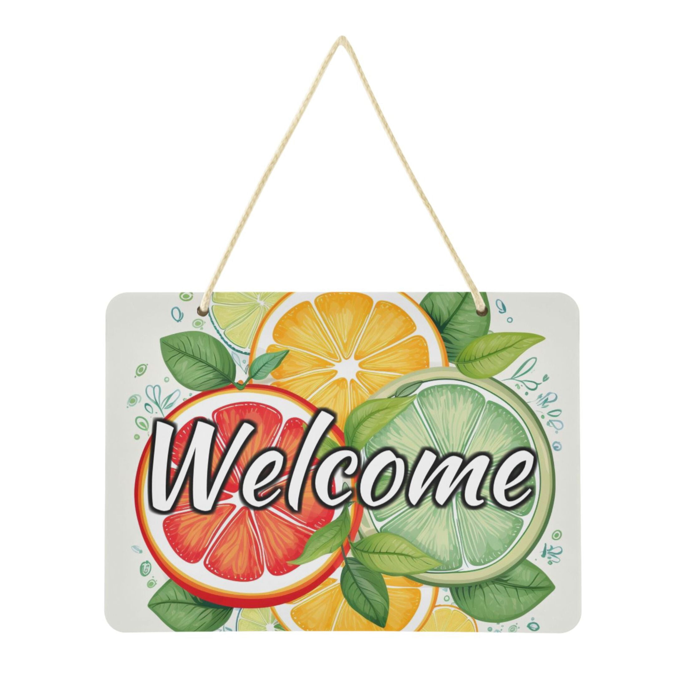 Welcome Door Sign Decoration Orange Lemon Fruit 13.8" Rectangular Front ...