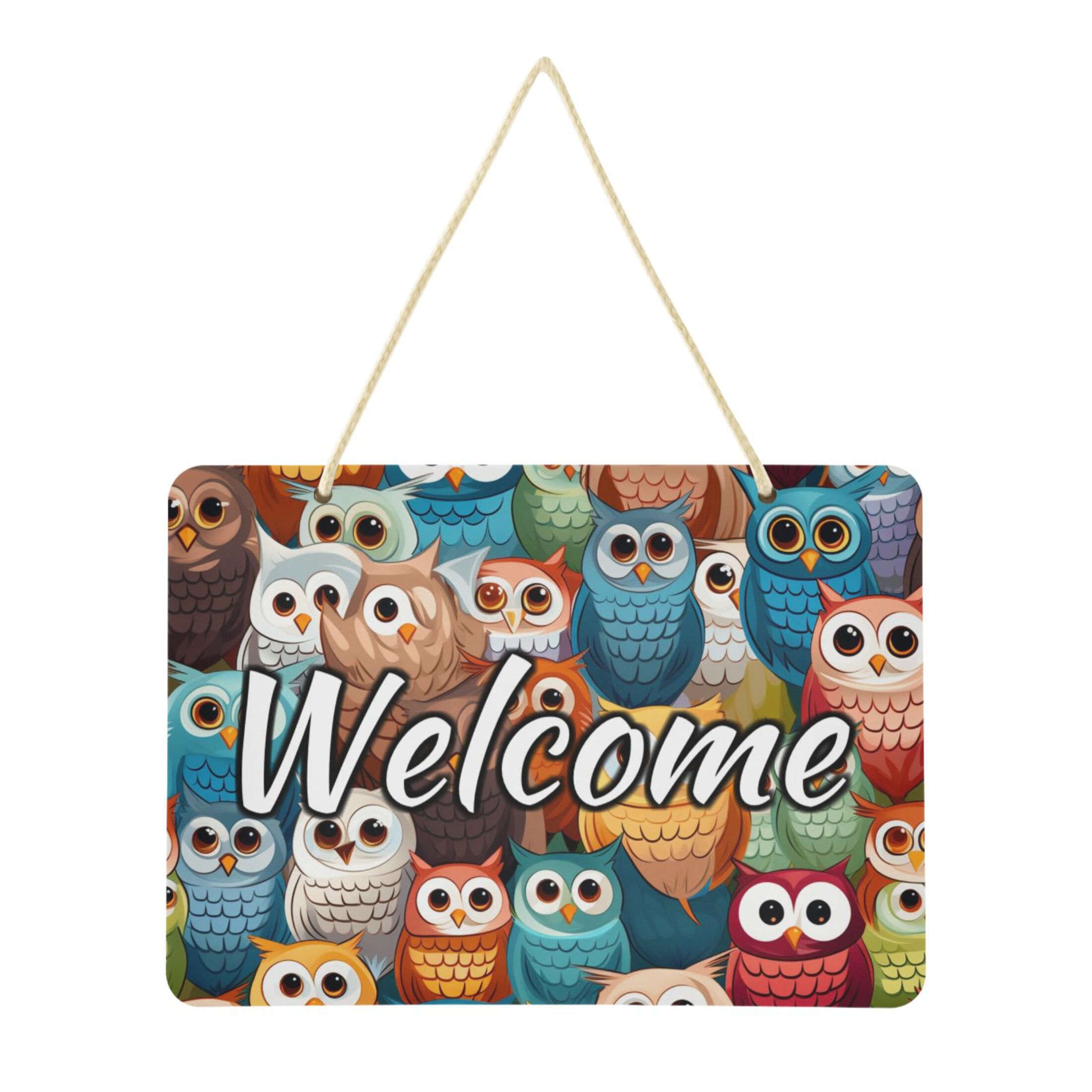 Welcome Door Sign Decoration Owl Cute 13.8" Rectangular Front Entrance ...