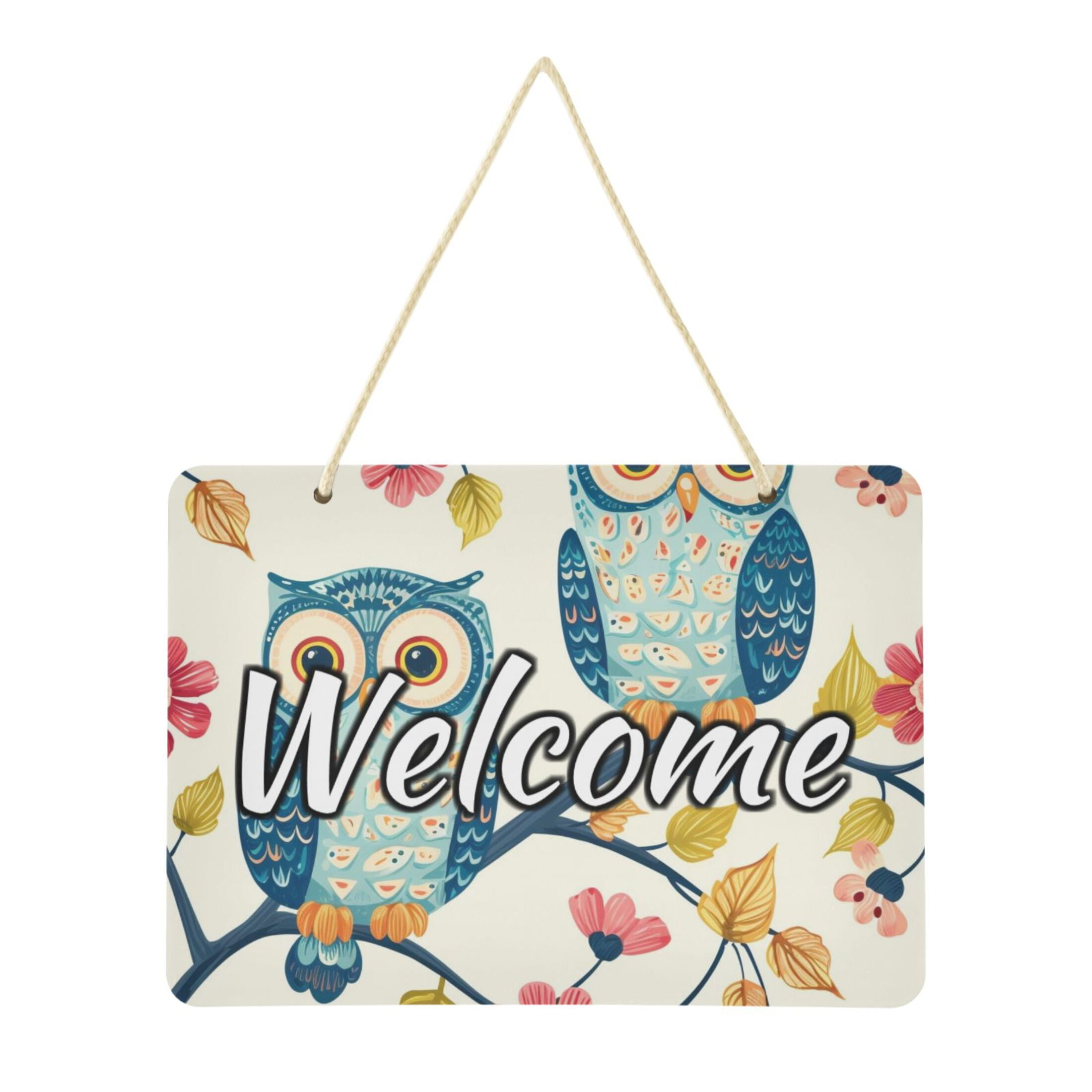 Welcome Door Sign Decoration Owls on Tree Branch 13.8" Rectangular ...