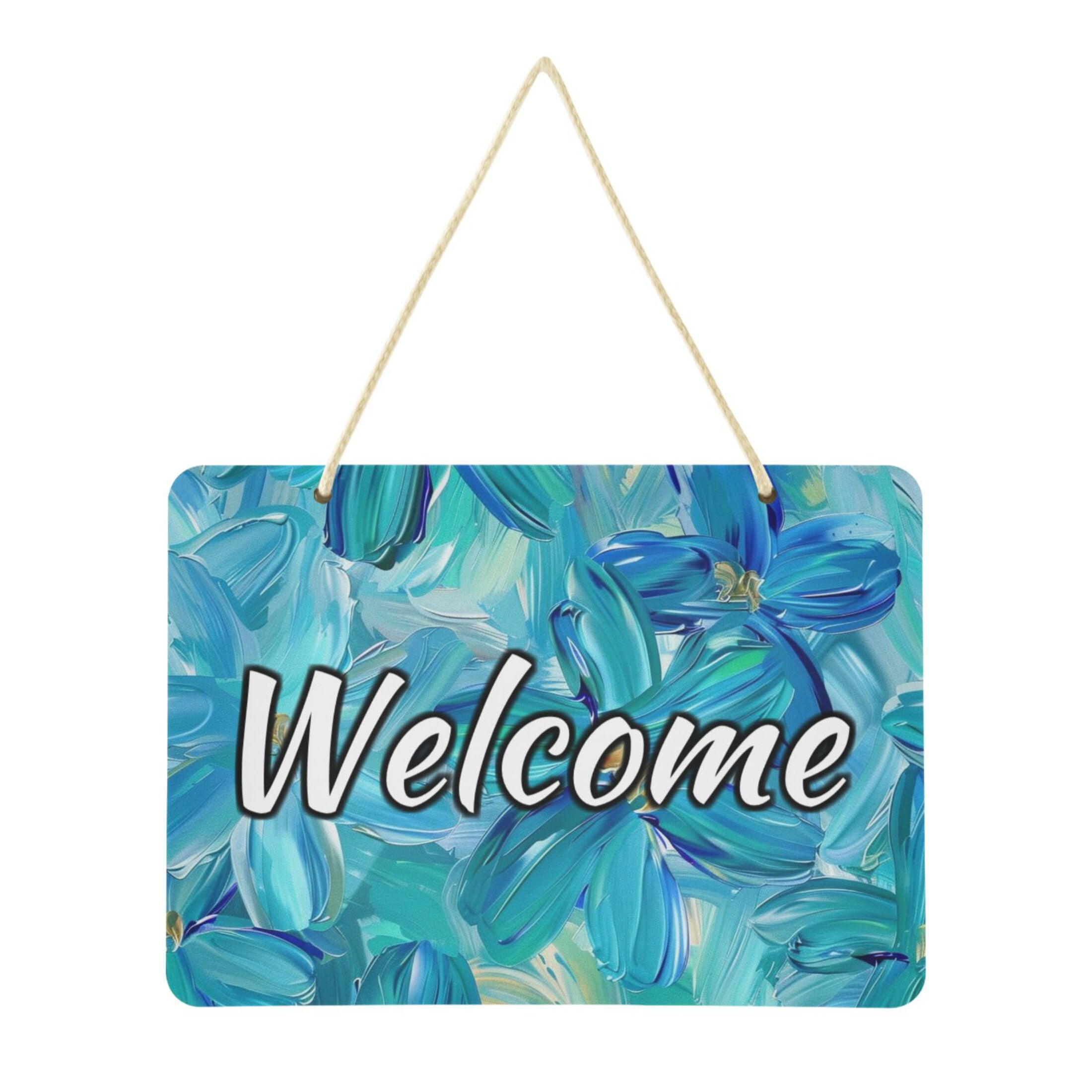 Welcome Door Sign Decoration Paint Flowers 13.8" Rectangular Front ...