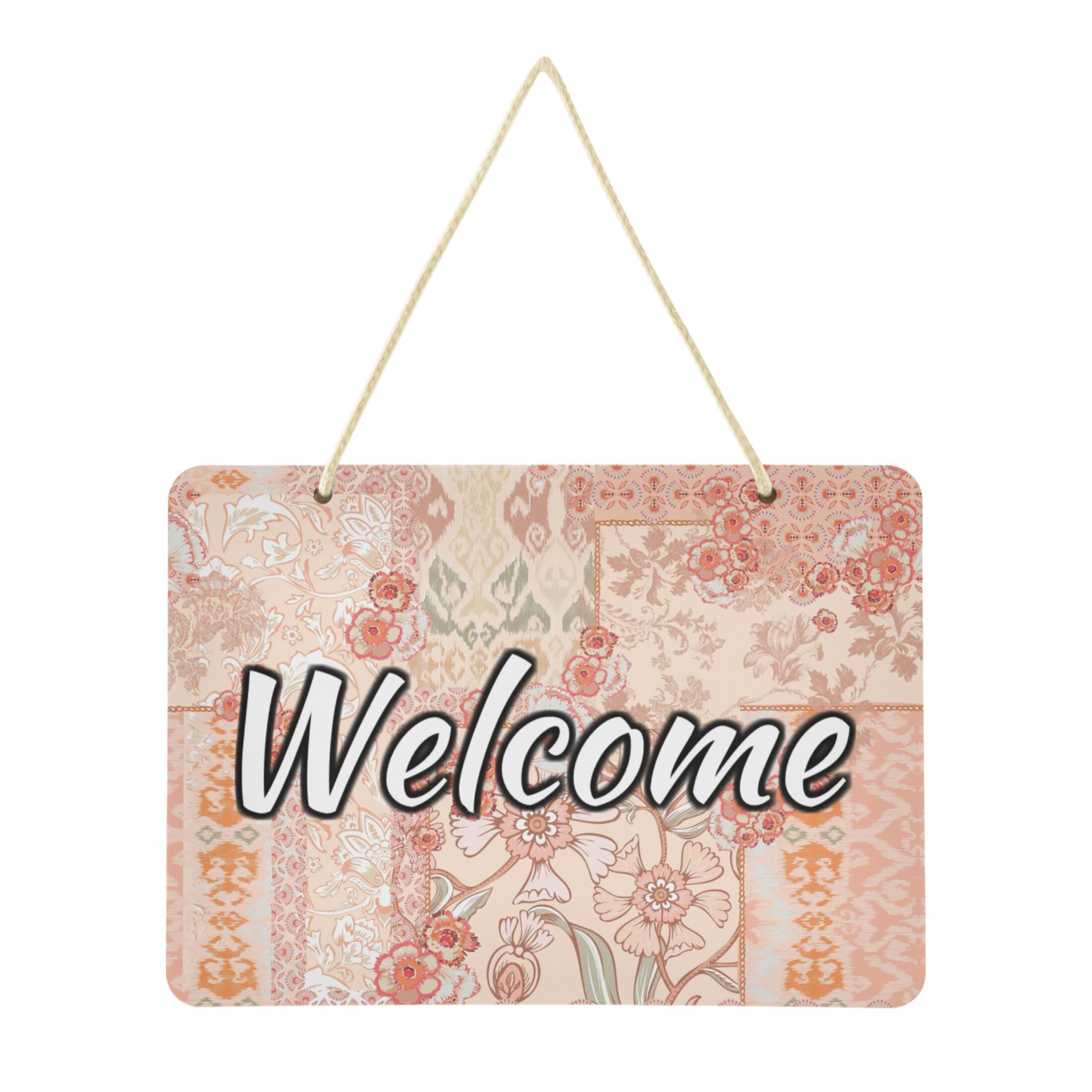 Welcome Door Sign Decoration Paisley Flower 13.8" Rectangular Front ...