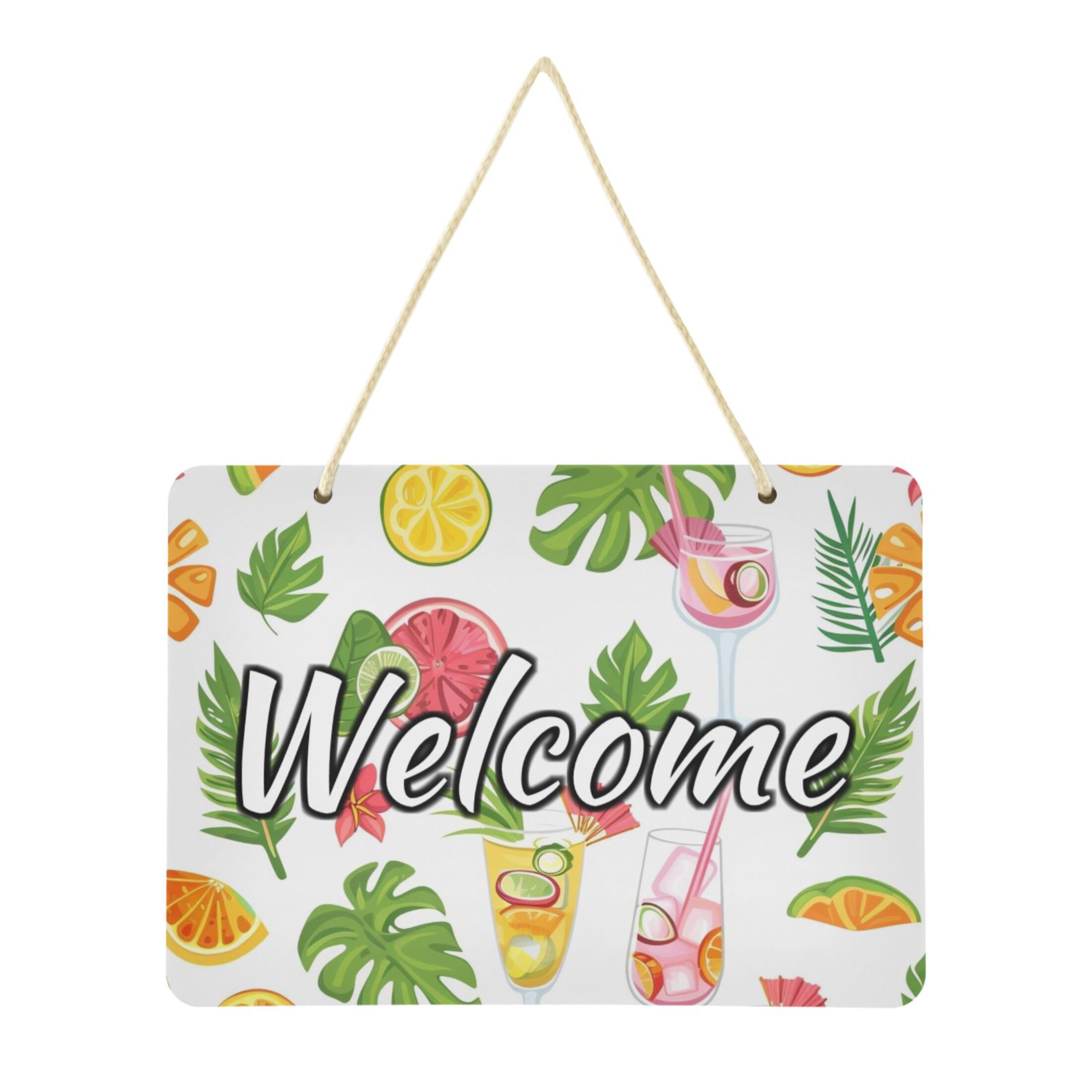 Welcome Door Sign Decoration Palm Leaves and Juice 13.8" Rectangular ...