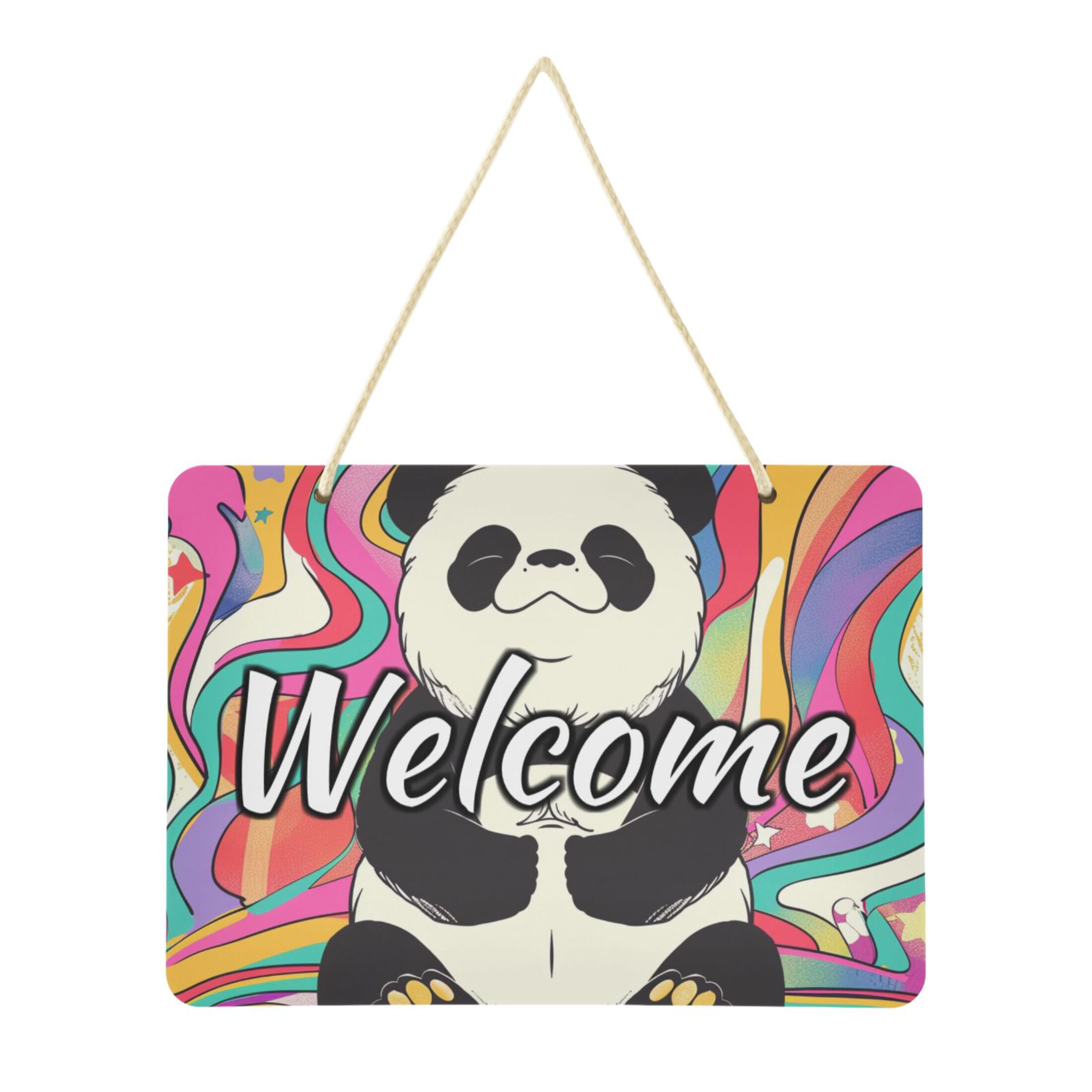 Welcome Door Sign Decoration Panda on Colorful Background 13.8 ...