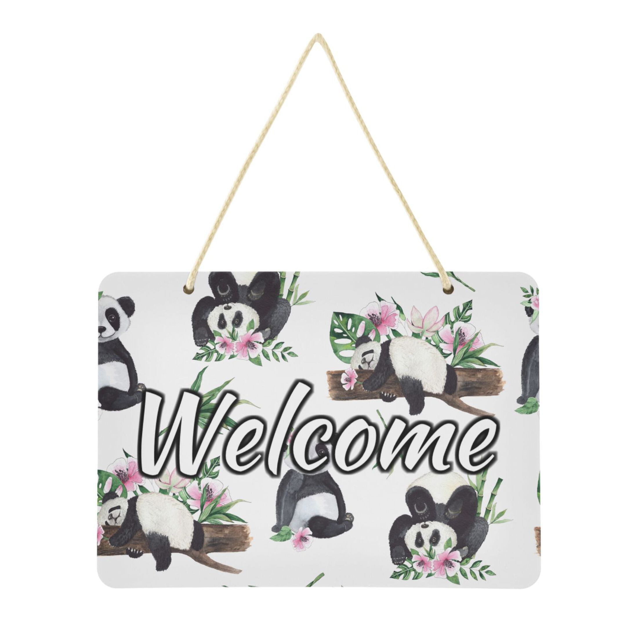 Welcome Door Sign Decoration Pandas and Tropical Flowers 13.8 ...