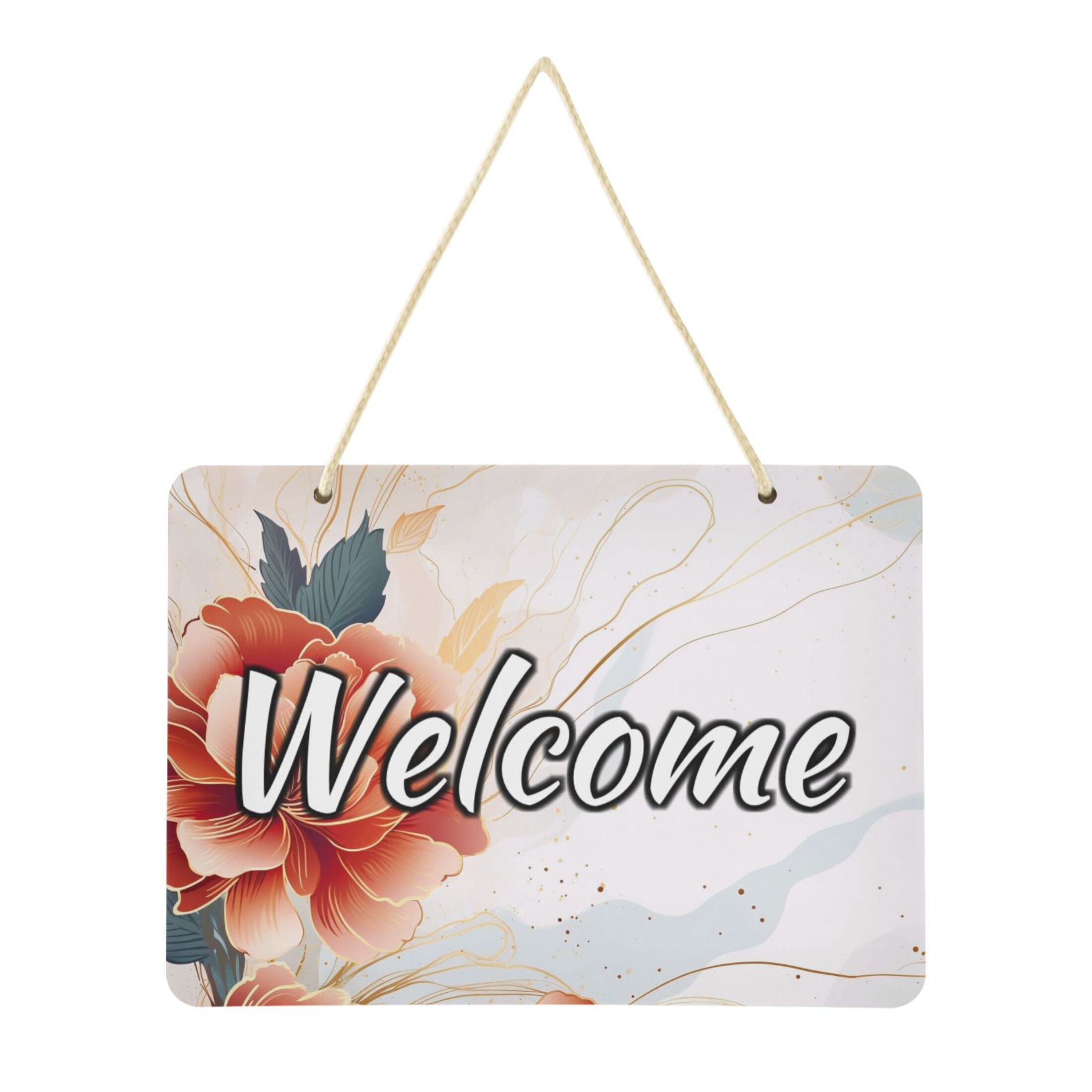 Welcome Door Sign Decoration Peony Flower Abstract 13.8" Rectangular ...