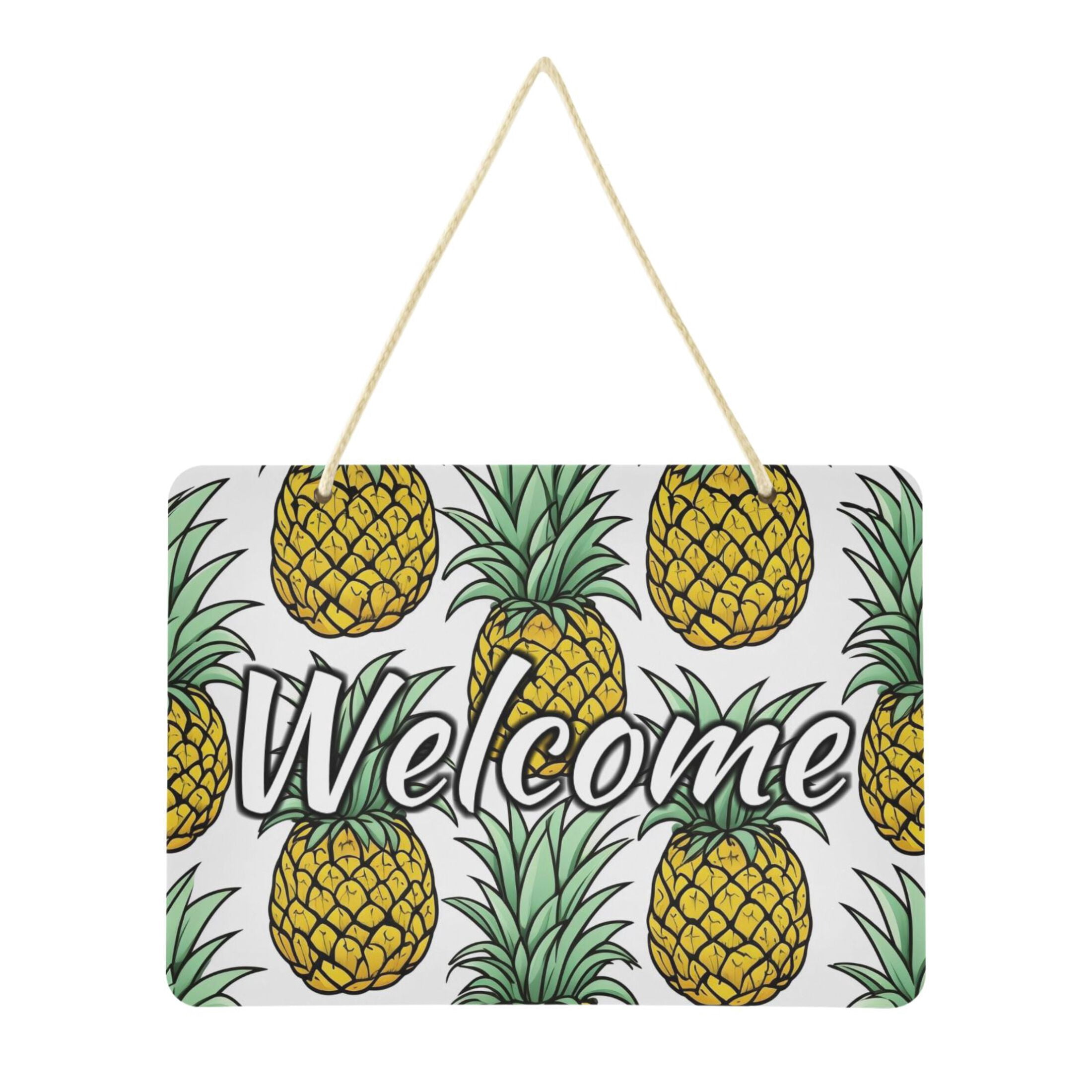 Welcome Door Sign Decoration Pineapple 13.8" Rectangular Front Entrance ...