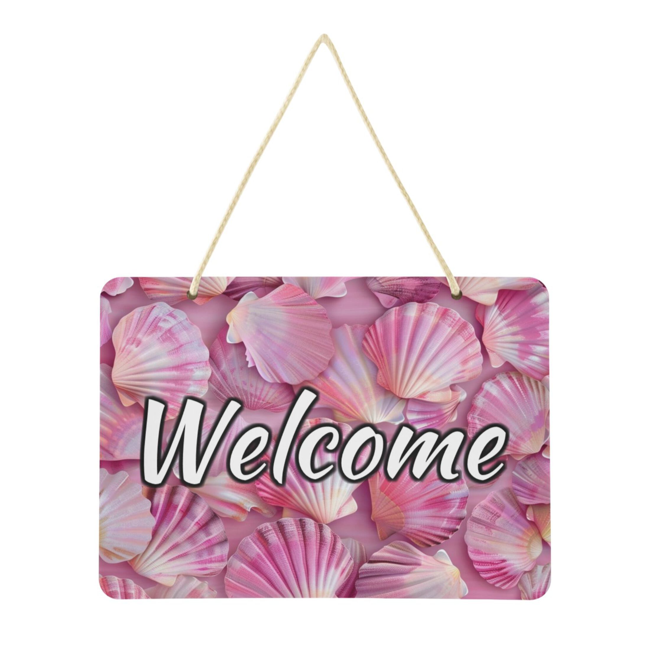 Welcome Door Sign Decoration Pink Abstract Seashells 13.8" Rectangular ...