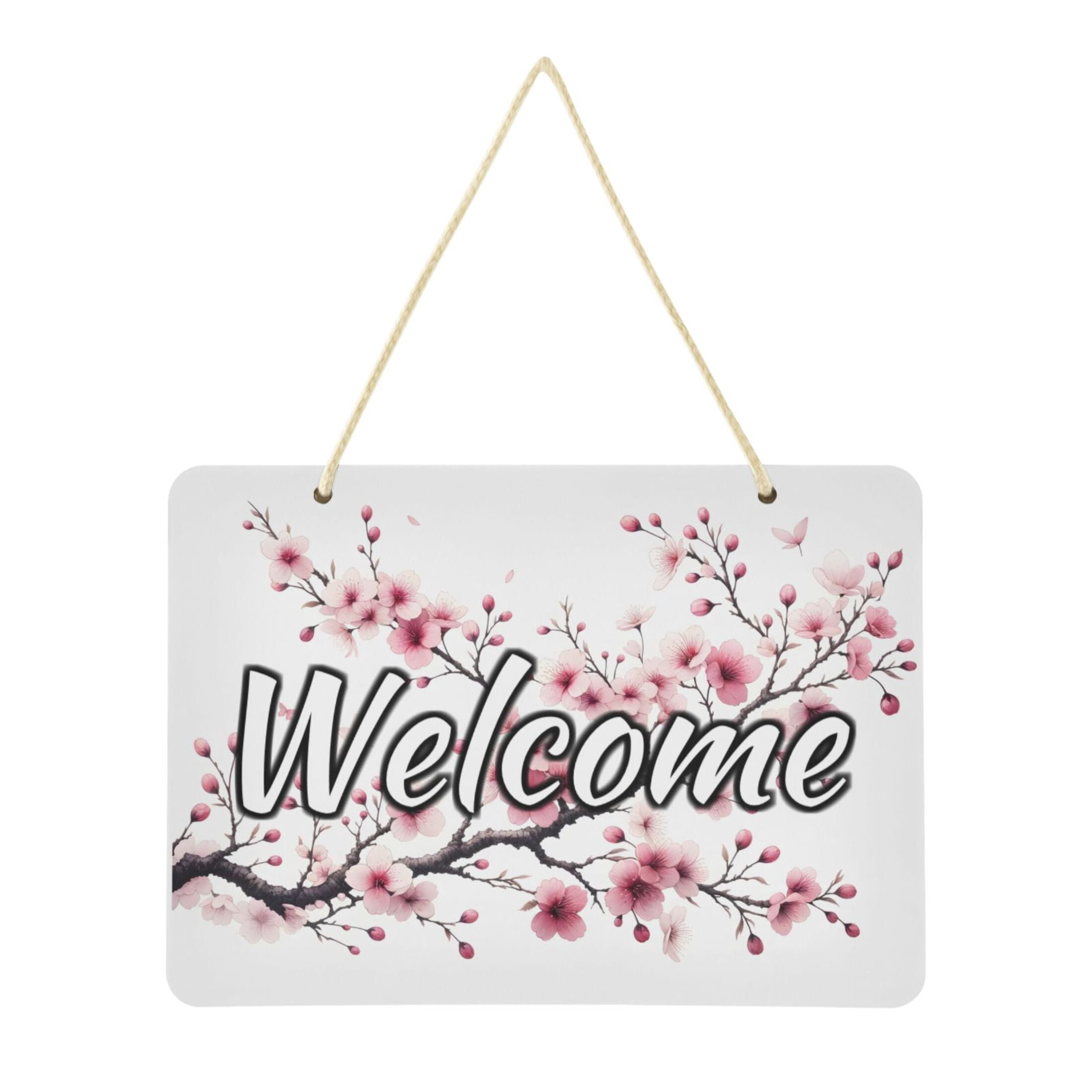 Welcome Door Sign Decoration Pink Cherry Branch 13.8" Rectangular Front ...