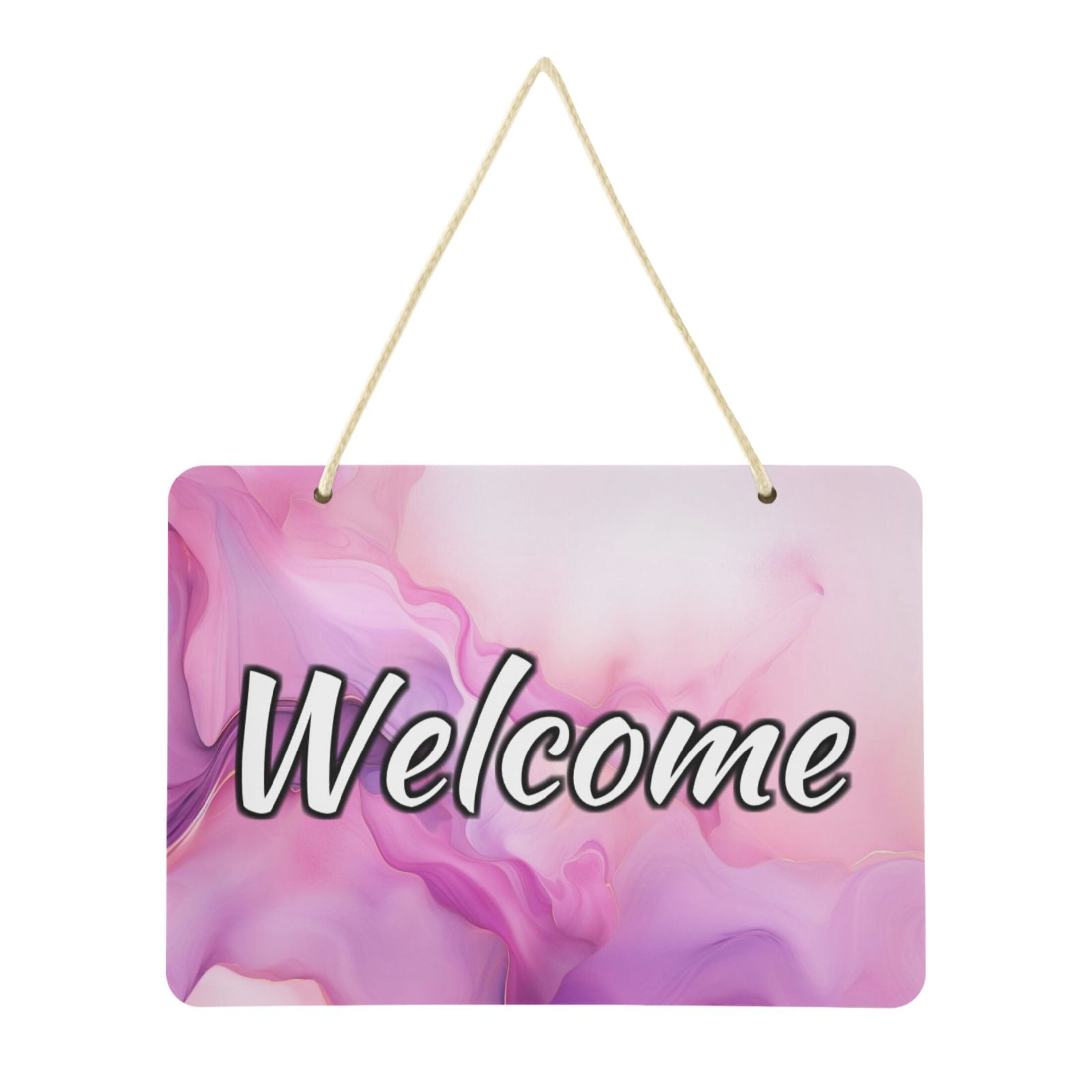 Welcome Door Sign Decoration Pink Marble 13.8" Rectangular Front ...