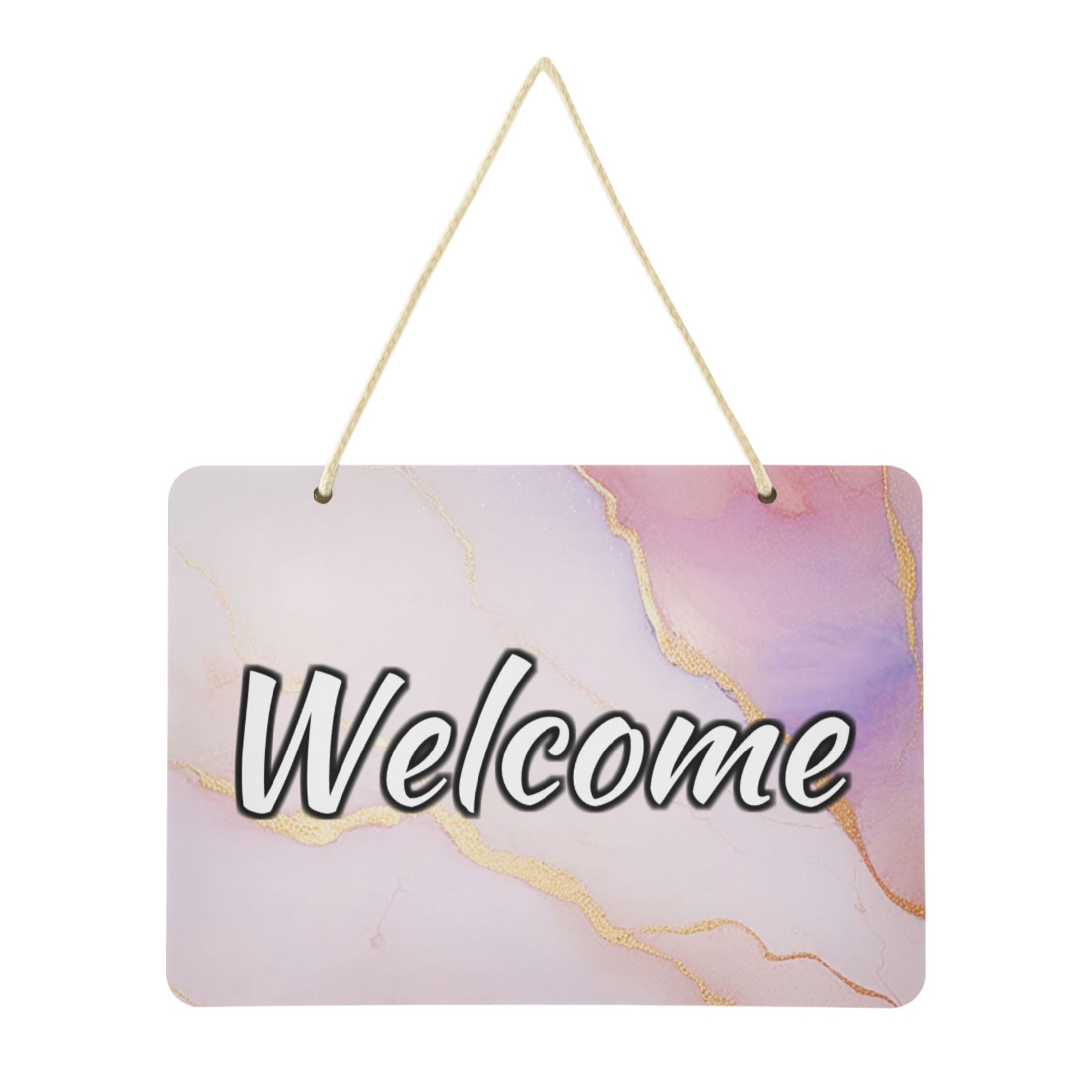 Welcome Door Sign Decoration Pink Marble 13.8" Rectangular Front ...