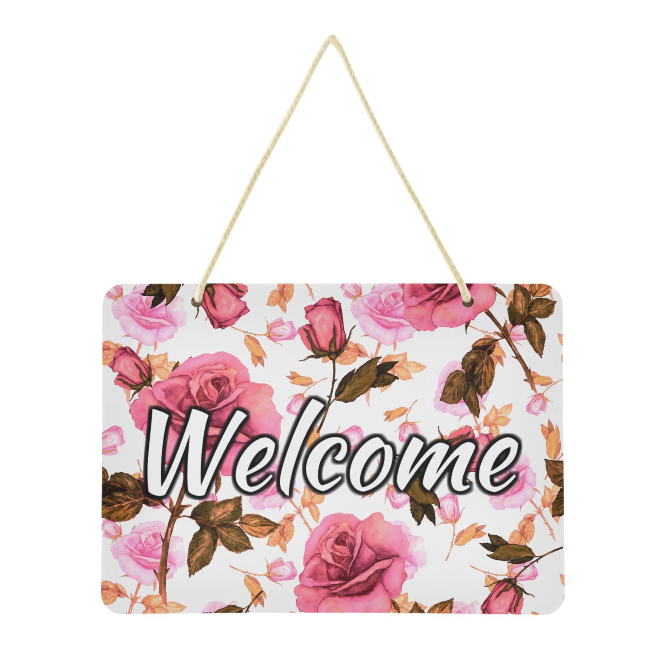 Welcome Door Sign Decoration Pink Rose Flowers with Gold 13.8 ...