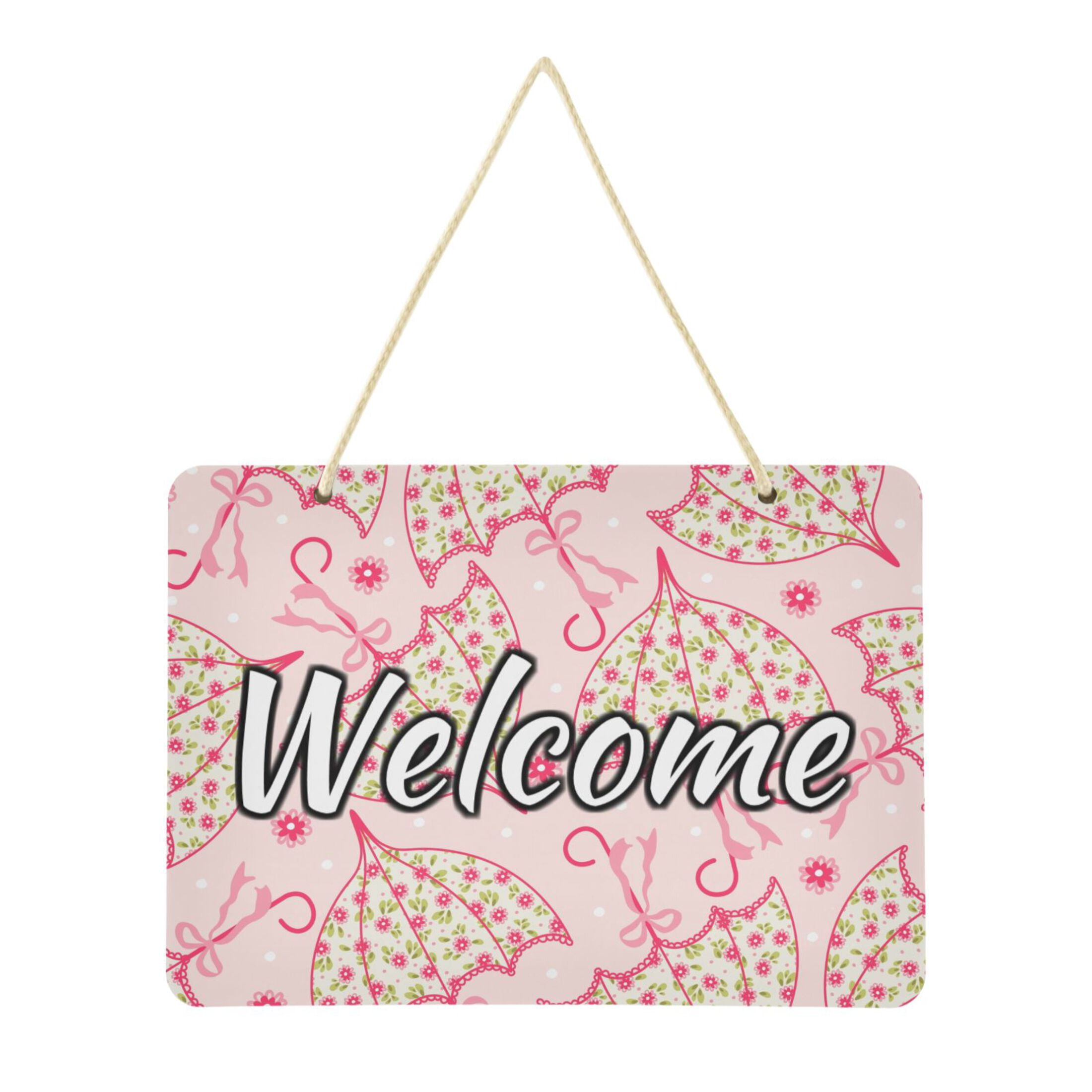 Welcome Door Sign Decoration Pink Umbrellas and Floral 13.8 ...