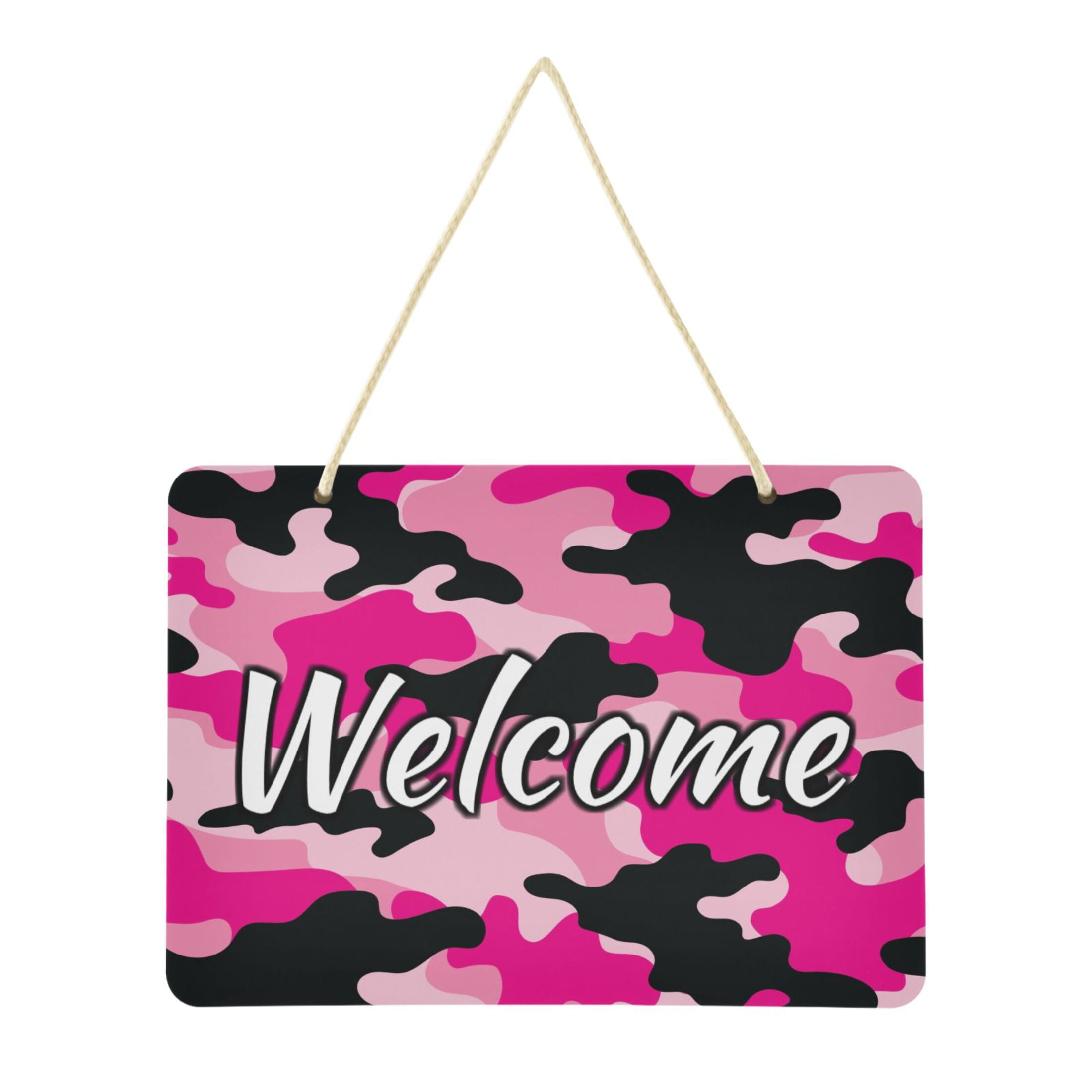 Welcome Door Sign Decoration Pink and Black Camouflage 13.8 ...
