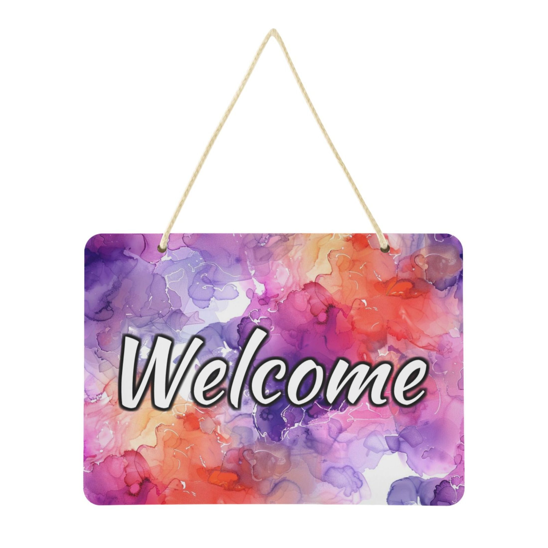 Welcome Door Sign Decoration Purple Marble 13.8" Rectangular Front ...
