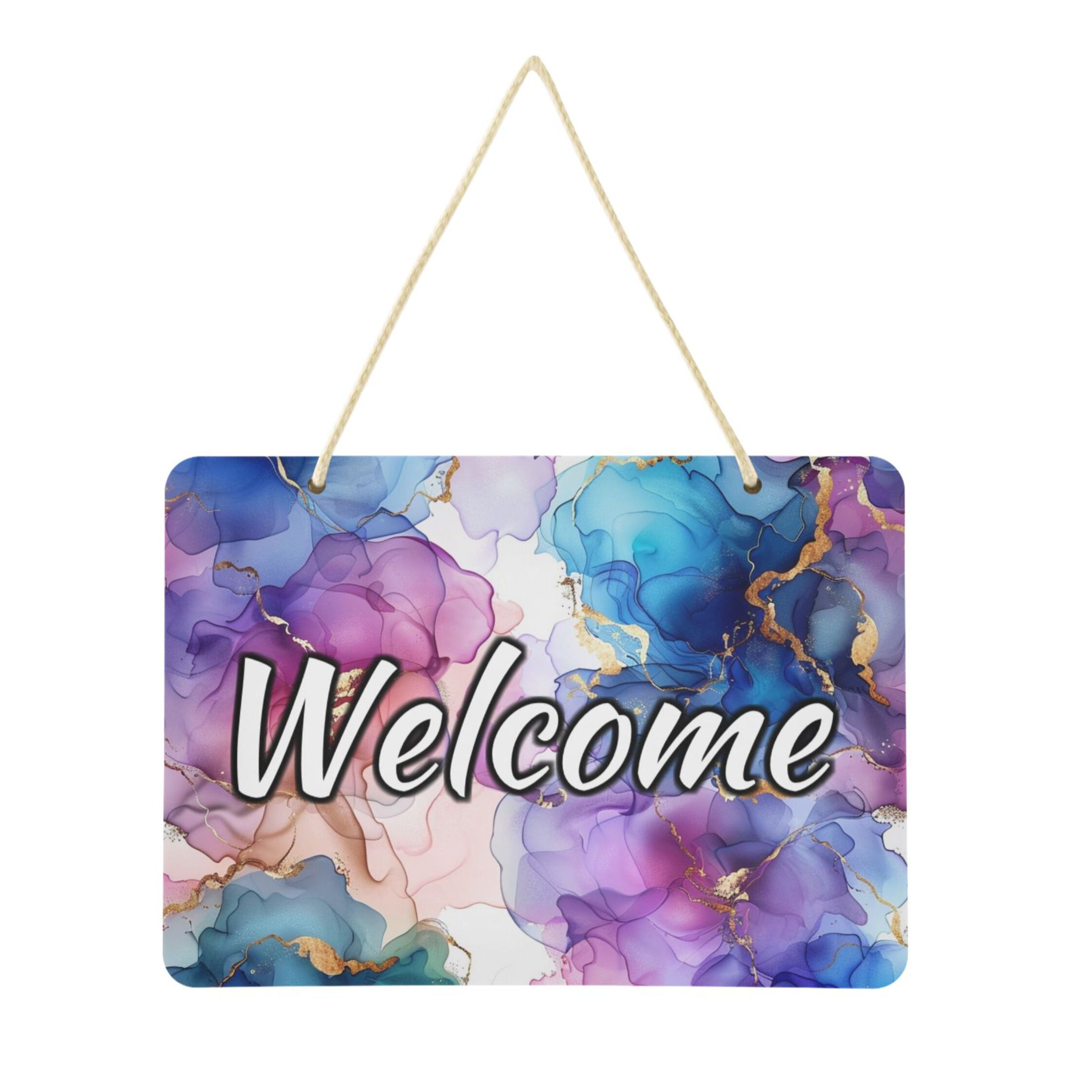 Welcome Door Sign Decoration Purple and Blue Marble 13.8" Rectangular ...