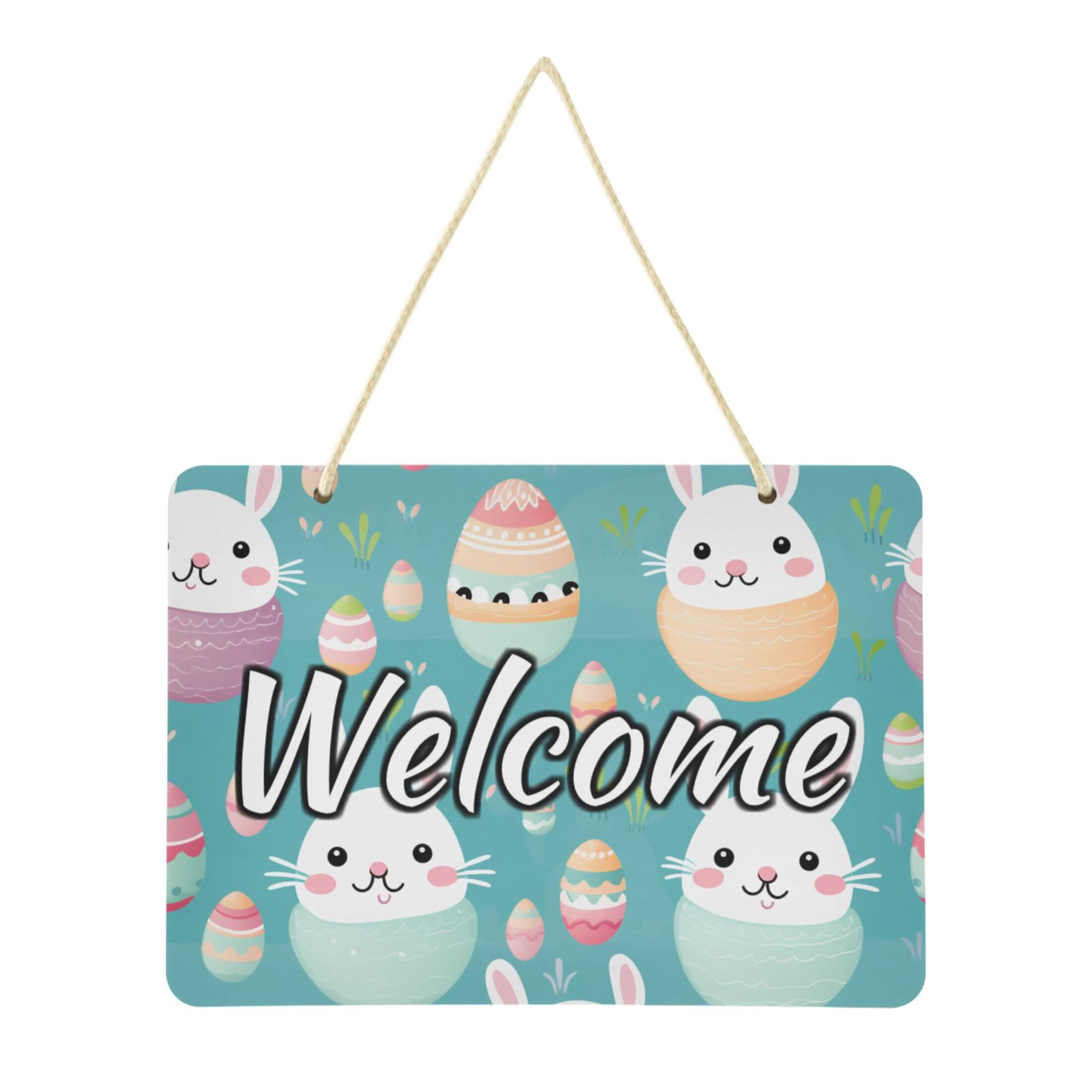 Welcome Door Sign Decoration Rabbit Cute 13.8" Rectangular Front ...