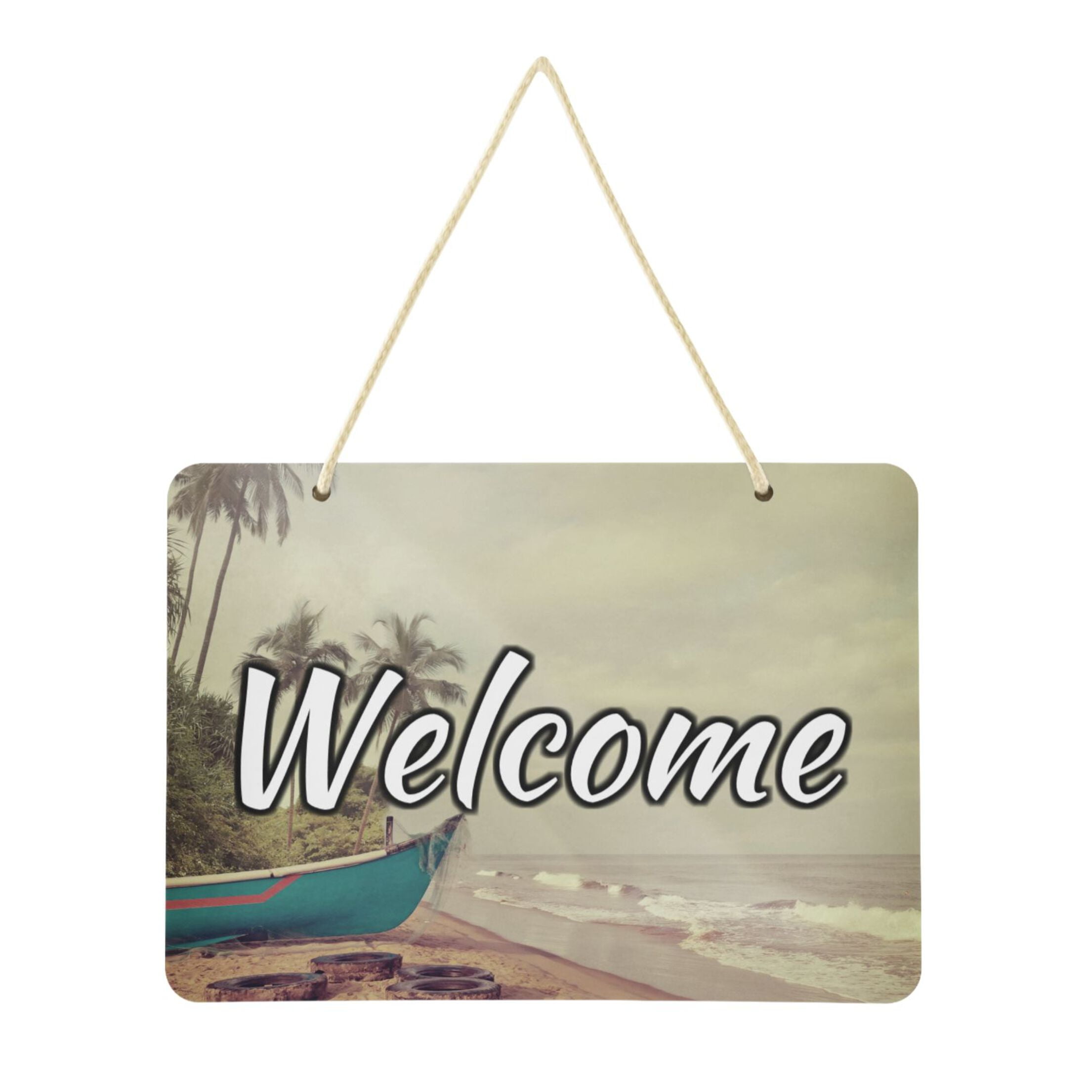 Welcome Door Sign Decoration Retro Beach Tropical Tree 13.8 ...