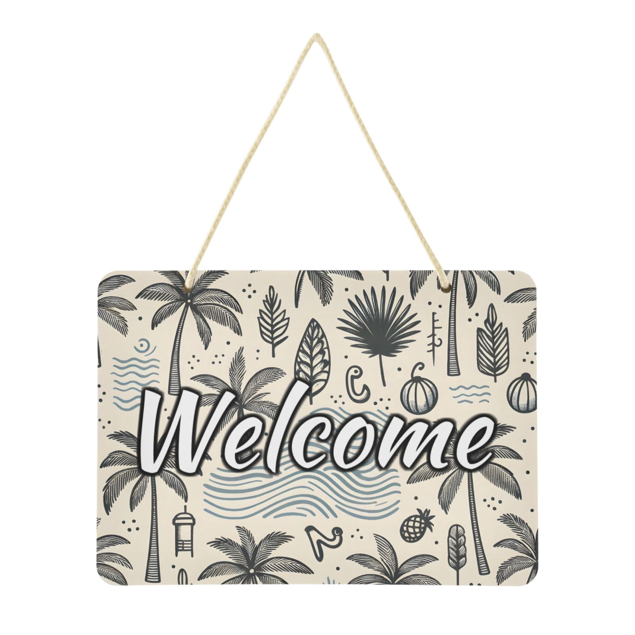 Welcome Door Sign Decoration Retro Coconut Tree 13.8" Rectangular Front ...
