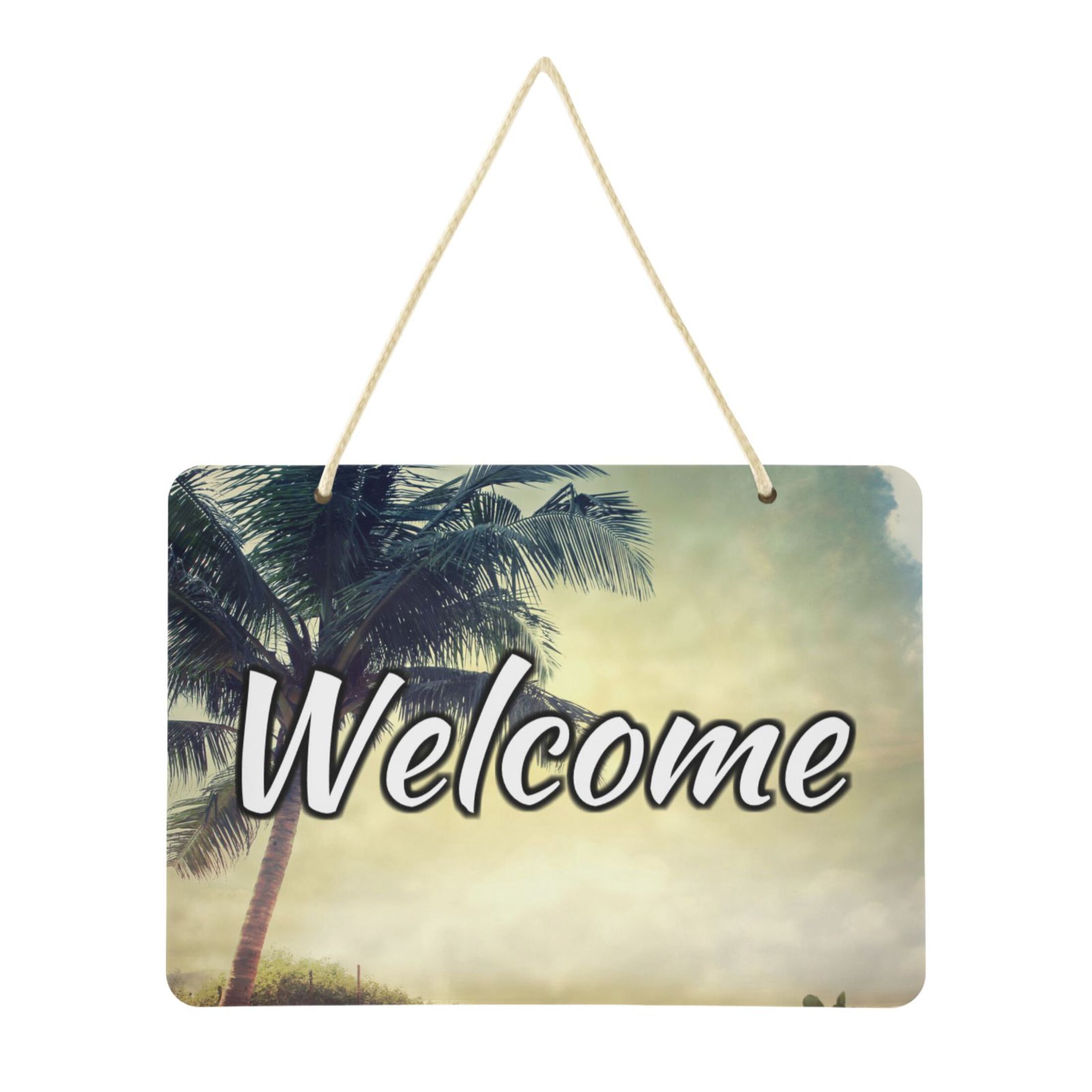 Welcome Door Sign Decoration Retro Palm Tree Landscape 13.8 ...