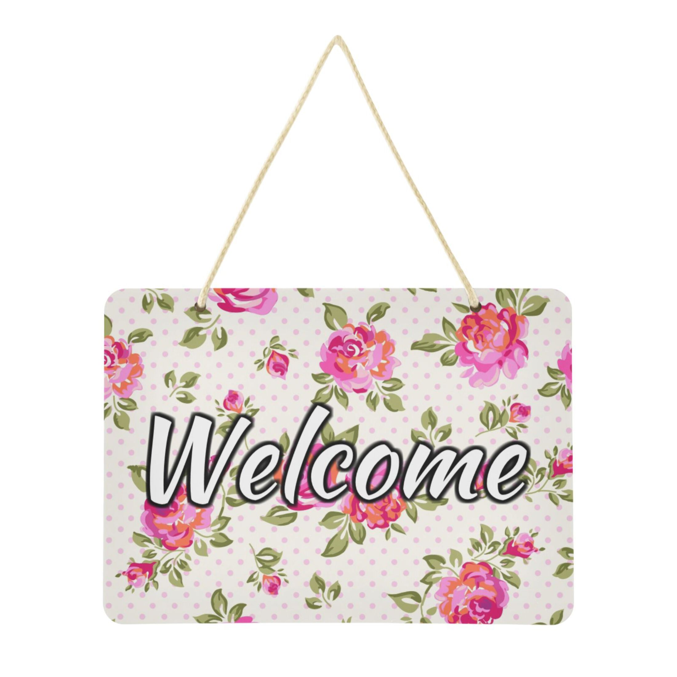 Welcome Door Sign Decoration Rose Flower and Polka Dots 13.8 ...