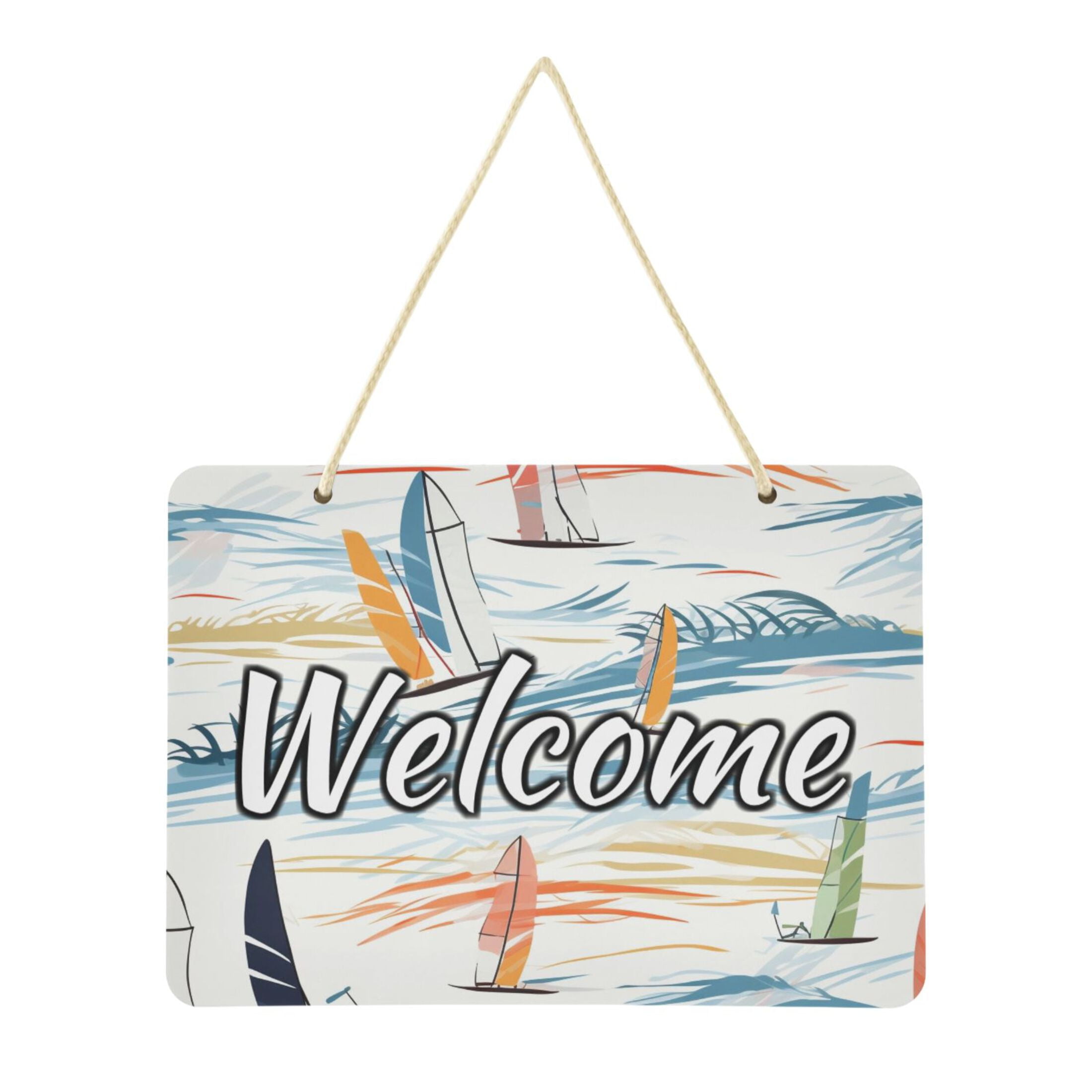 Welcome Door Sign Decoration Sailboats 13.8" Rectangular Front Entrance ...