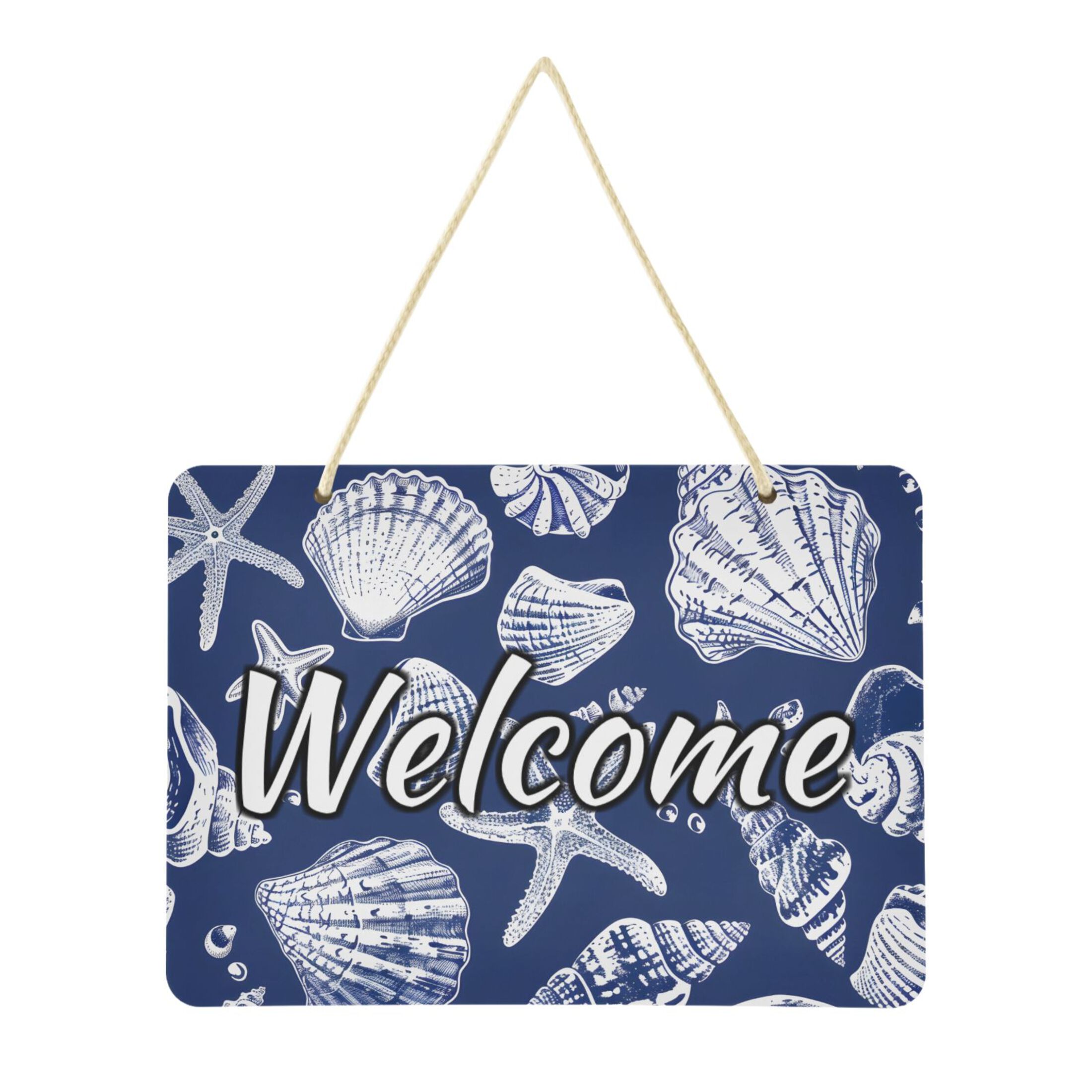 Welcome Door Sign Decoration Sea Shells Seastars 13.8" Rectangular ...