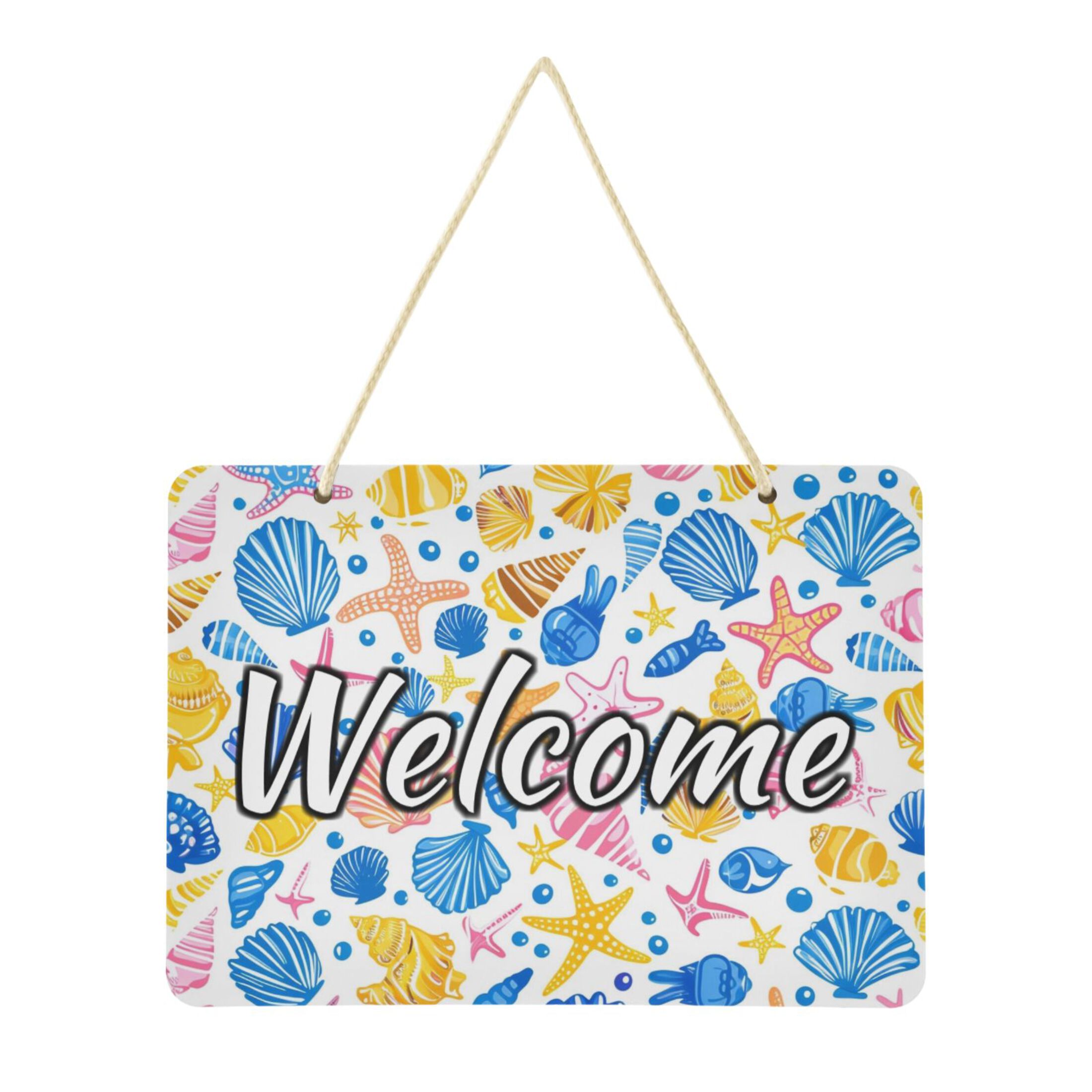 Welcome Door Sign Decoration Sea Stars and Shells 13.8" Rectangular ...