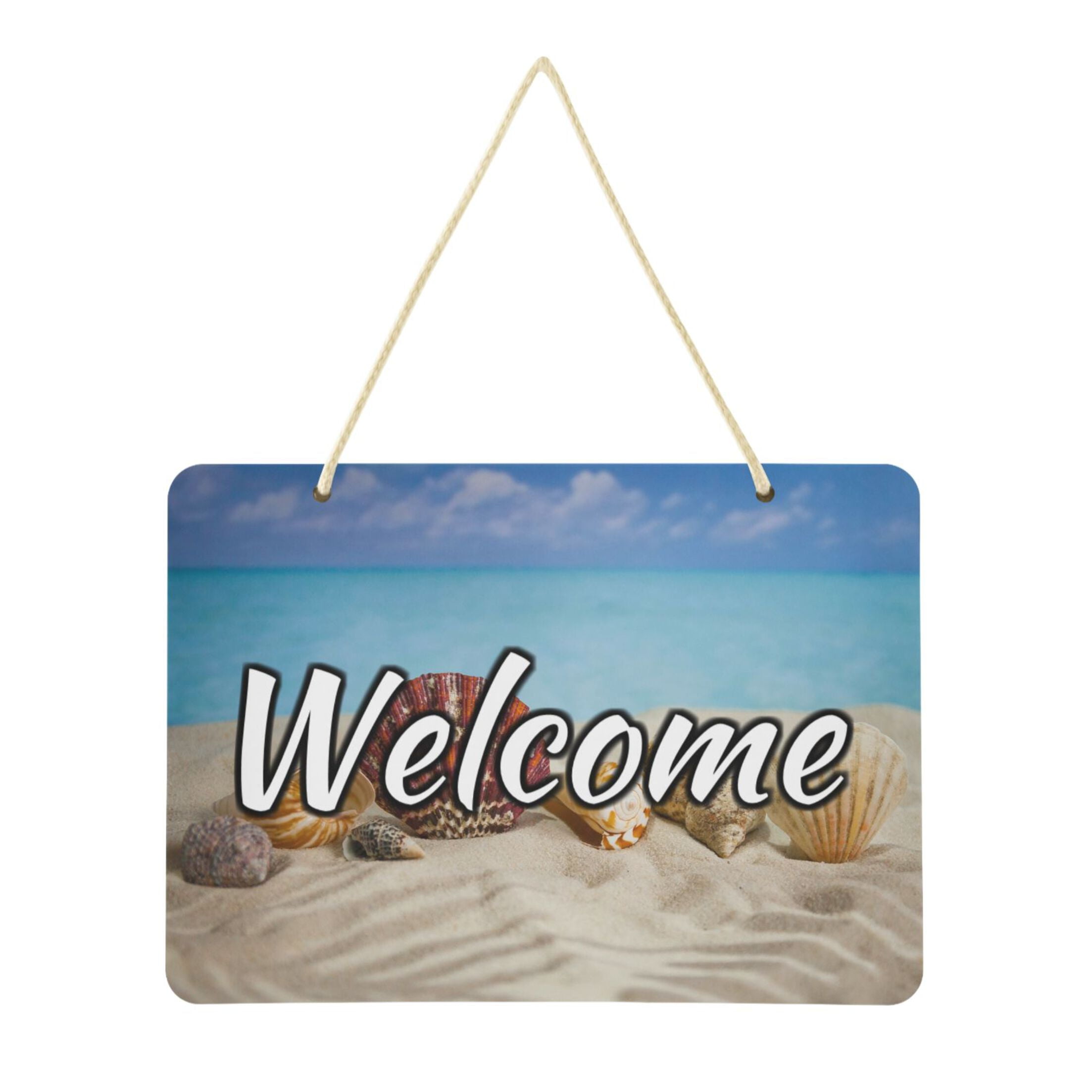 Welcome Door Sign Decoration Seashell on Beach 13.8" Rectangular Front ...
