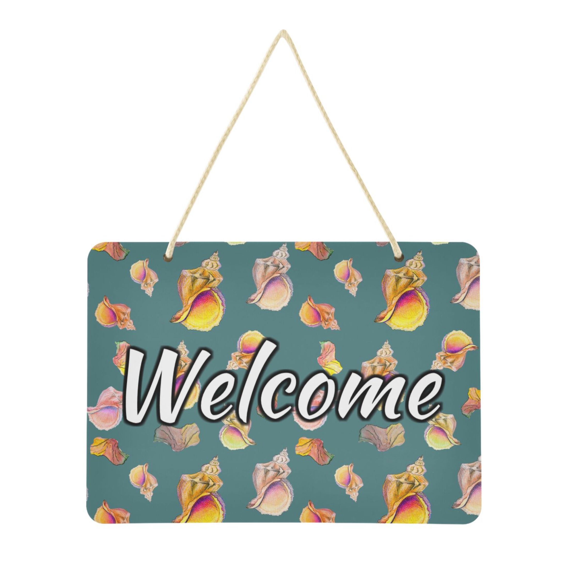 Welcome Door Sign Decoration Seashells 13.8" Rectangular Front Entrance ...