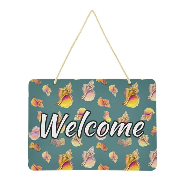 Welcome Door Sign Decoration Seashells 13.8" Rectangular Front Entrance ...