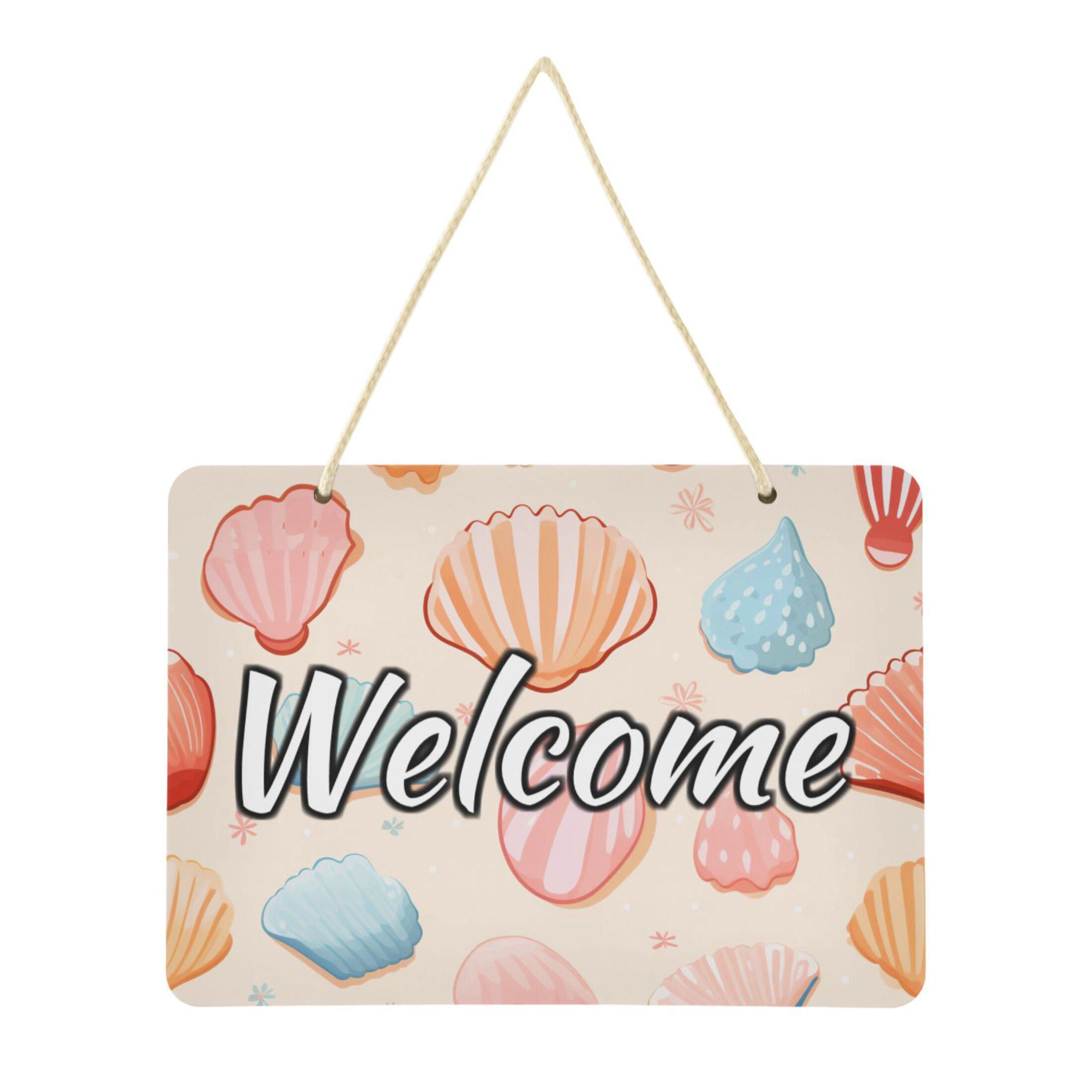 Welcome Door Sign Decoration Seashells Colorful 13.8" Rectangular Front ...
