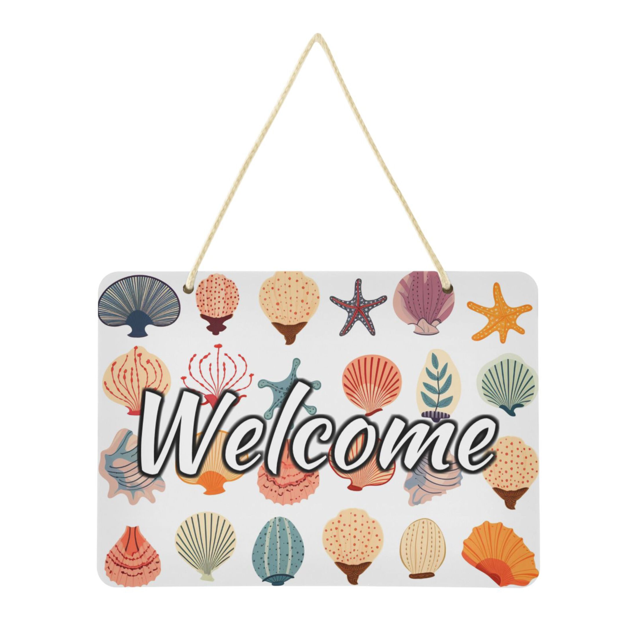 Welcome Door Sign Decoration Seashells Seastars 13.8" Rectangular Front ...