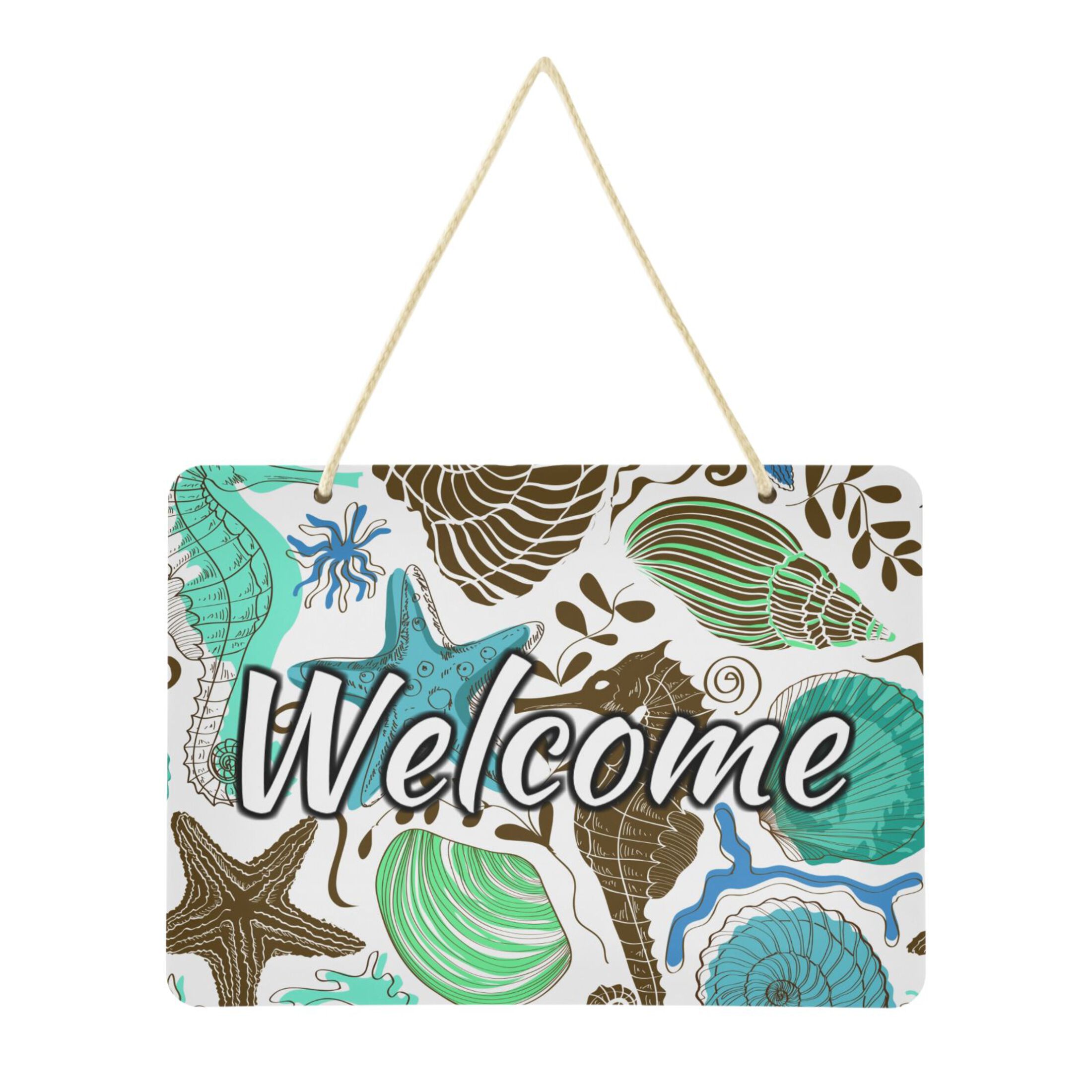 Welcome Door Sign Decoration Seashells Starfish and Seahorse 13.8 ...