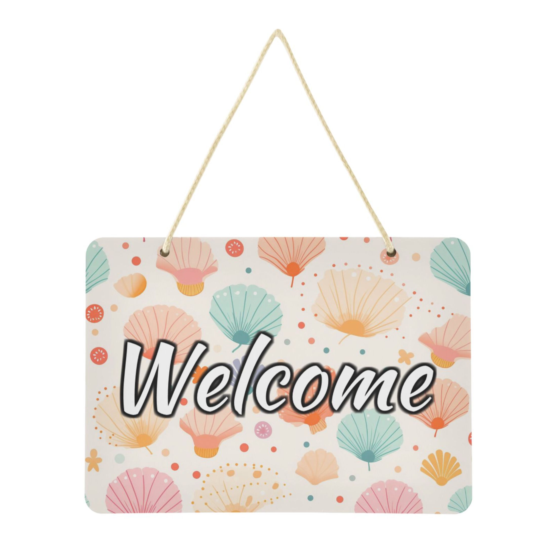 Welcome Door Sign Decoration Seashells and Polka Dot 13.8" Rectangular ...
